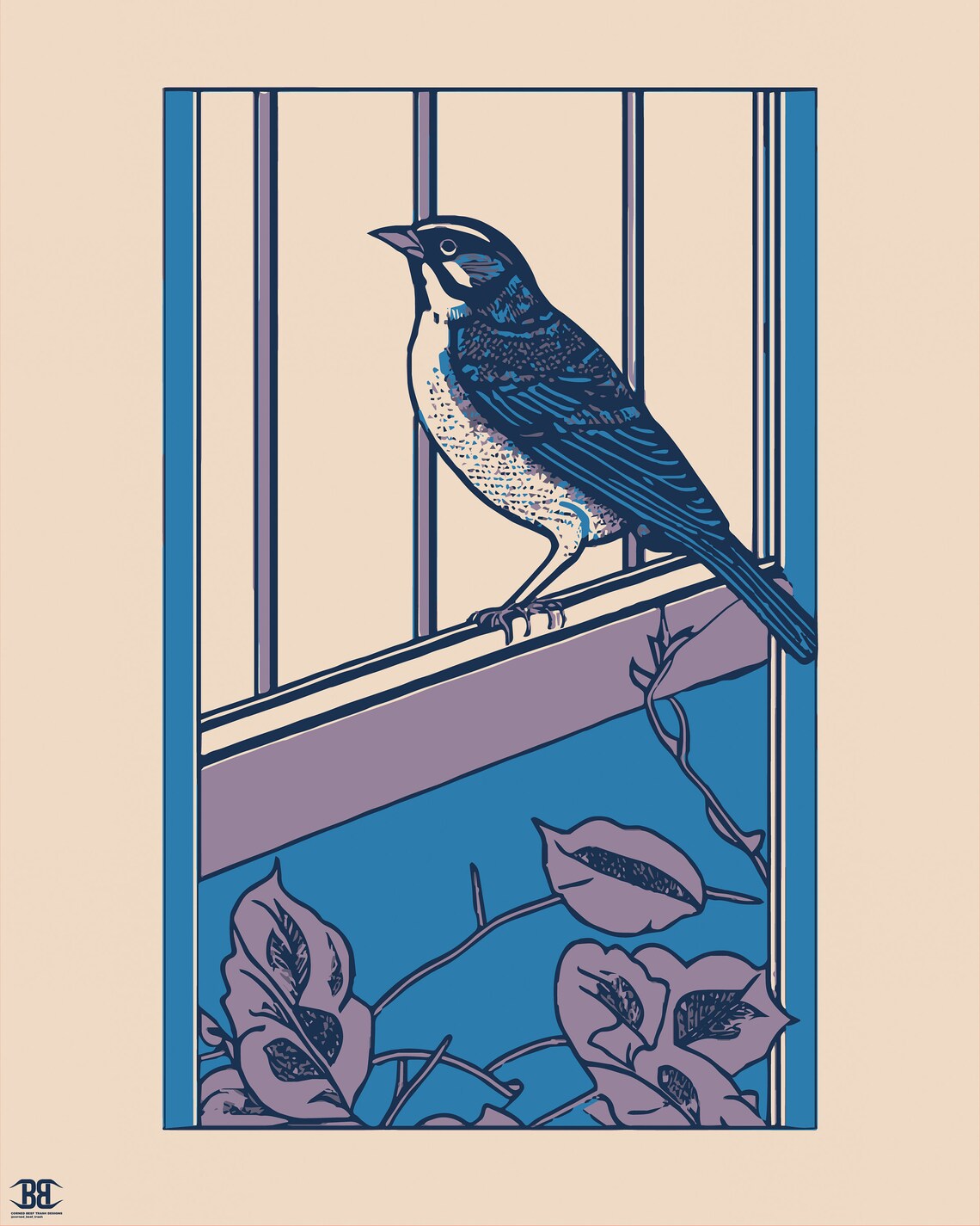 Mid Century Modern Linocut, Block Print Style, Illustration Digital ...