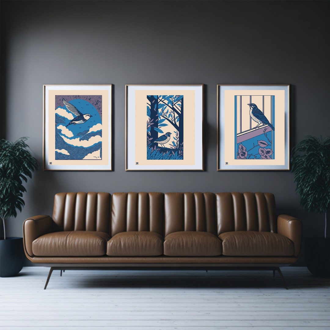 Mid Century Modern Linocut, Block Print Style, Illustration Digital ...