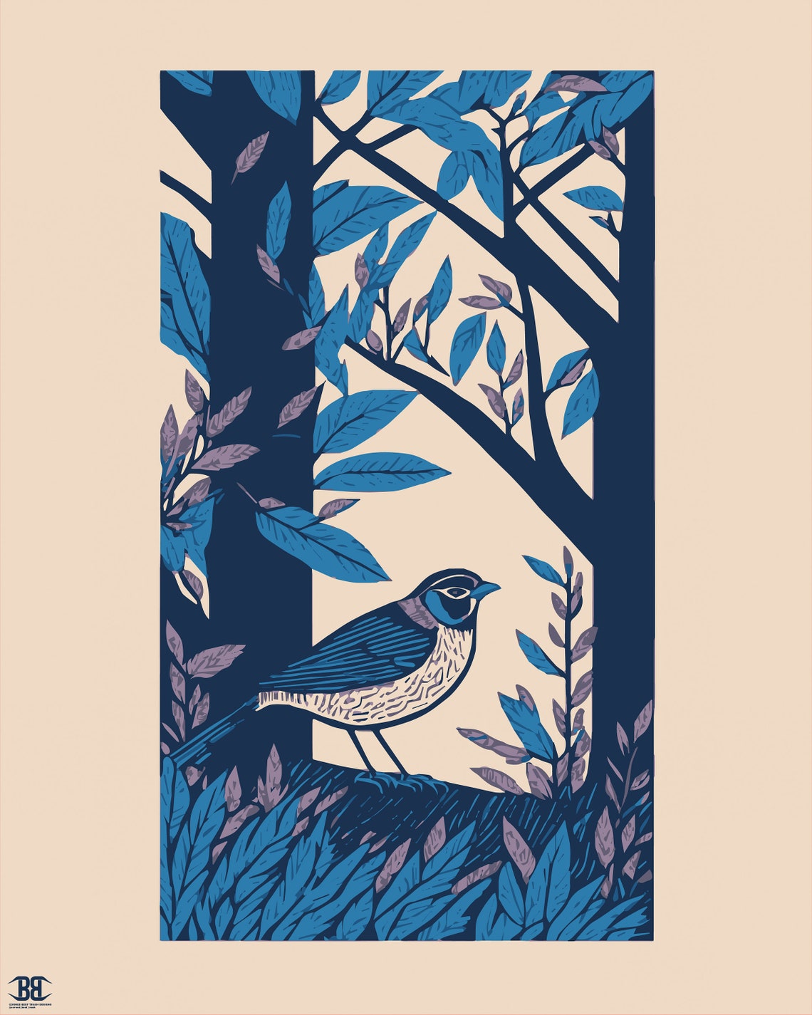 Mid Century Modern Linocut, Block Print Style, Illustration Digital ...