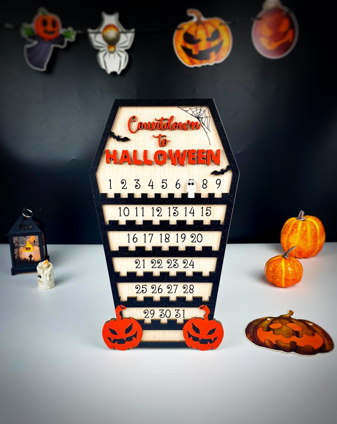 Halloween Countdown Calendar, Calendar Sign With Movable Ghost and ...