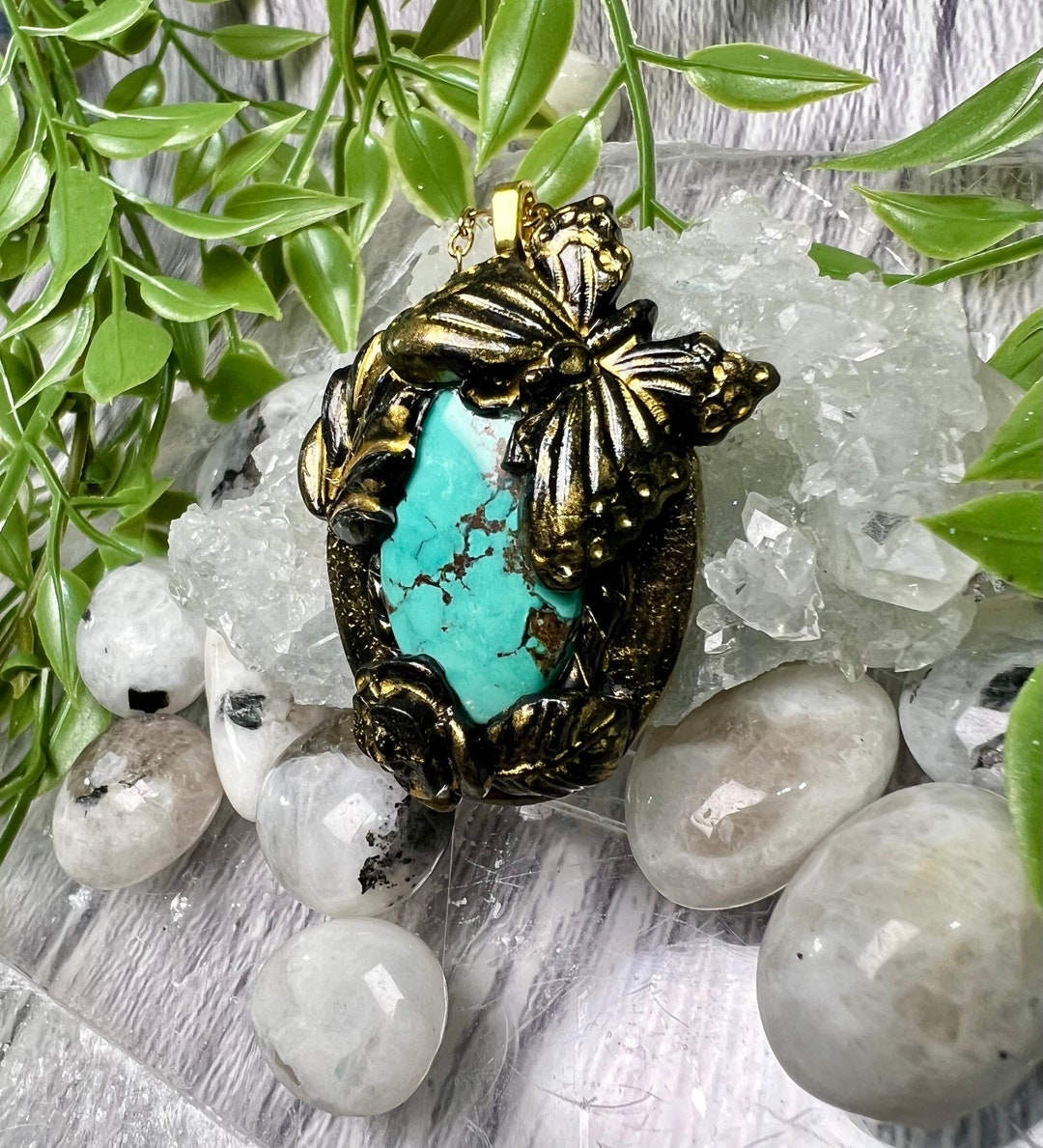 Butterfly Goddess Spiritual Amulet Pendant | Turquoise | Antique Gold ...