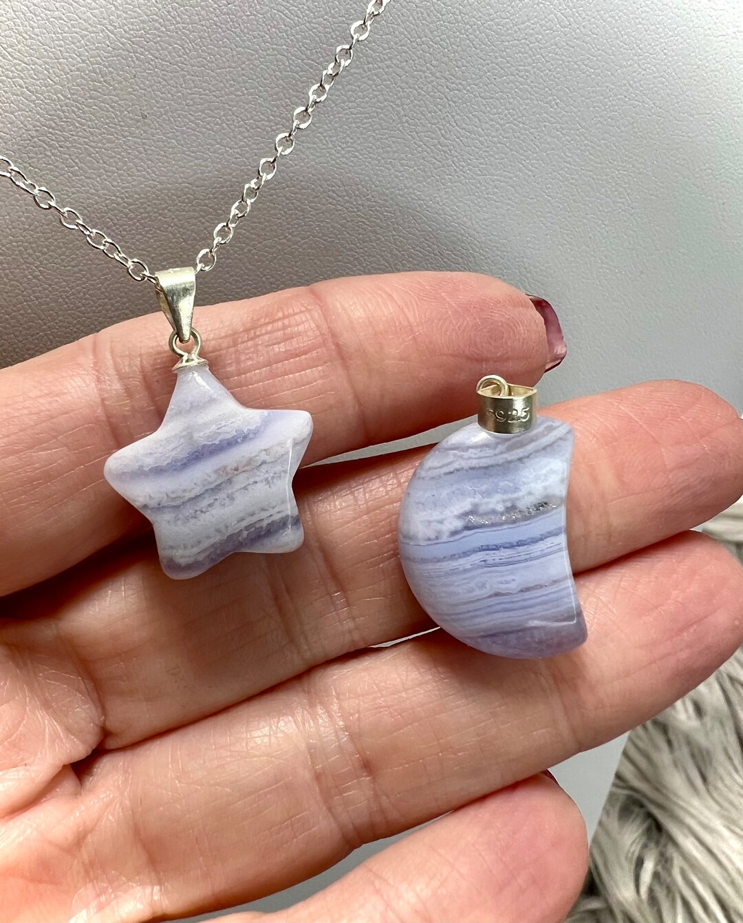 Blue Lace Agate Star and Moon Pendants | Serene Celestial Elegance - Etsy
