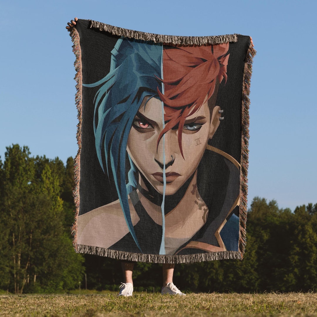 Jinx Vi Arcane Woven Blanket, Gaming Blanket, LOL Blanket, Video Game Tapestry, Moba Game Wall ...