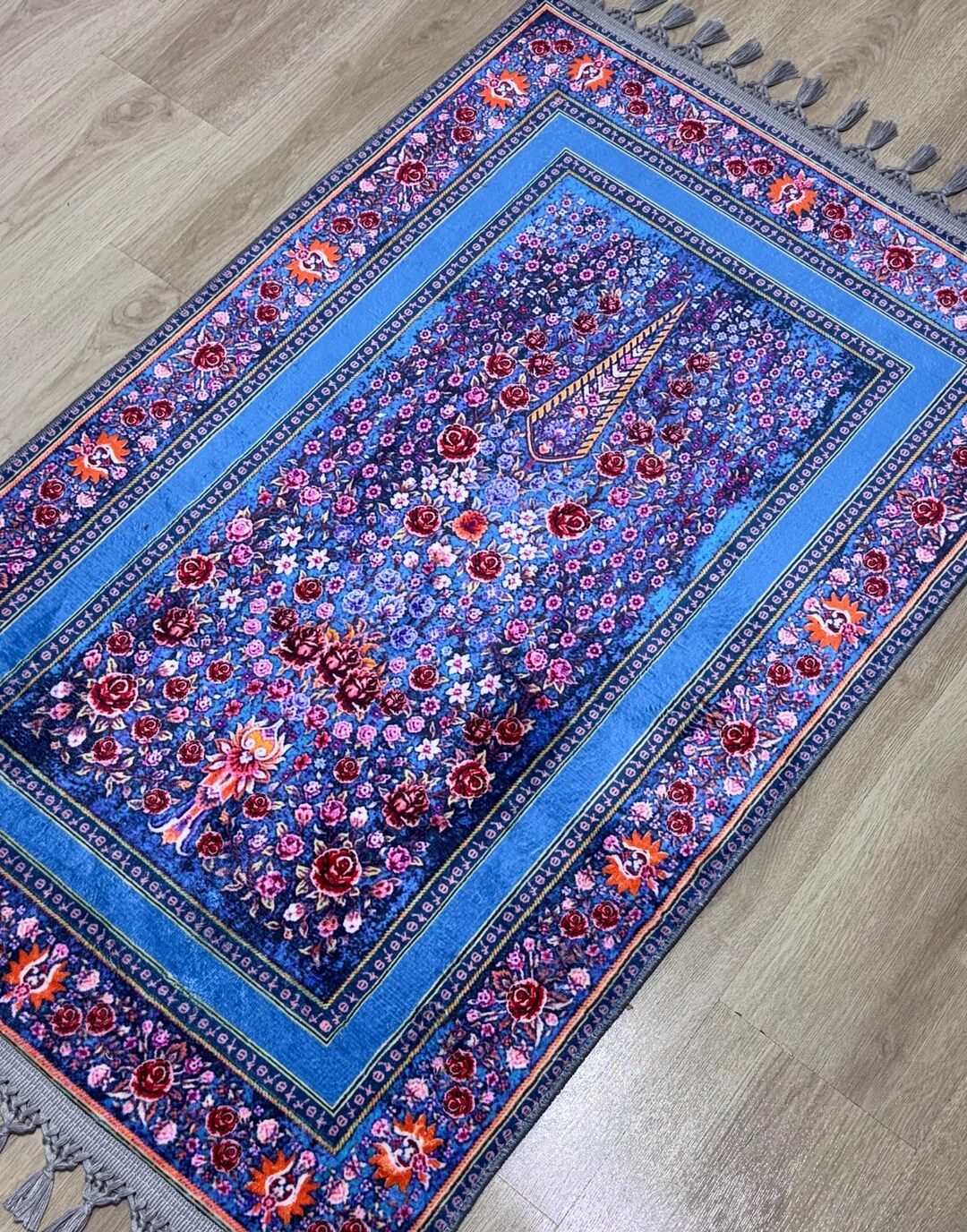 Prayer Rug , Turkish Mihrab Design, Islamic Carpet - Otoman Floral Blue ...