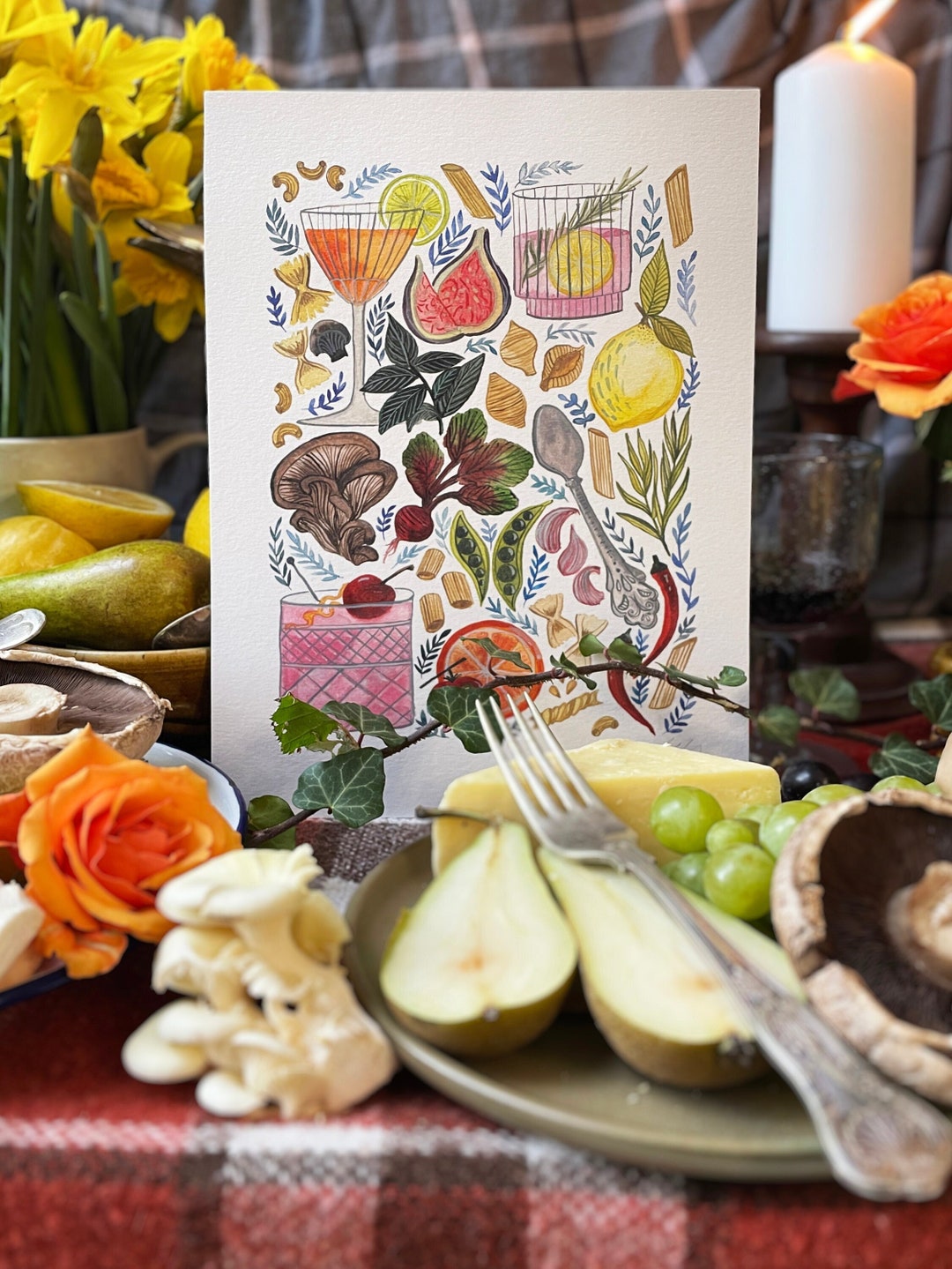 Wall Art French Farmhouse Feast A4 Print. A Watercolor Painted Gift for ...