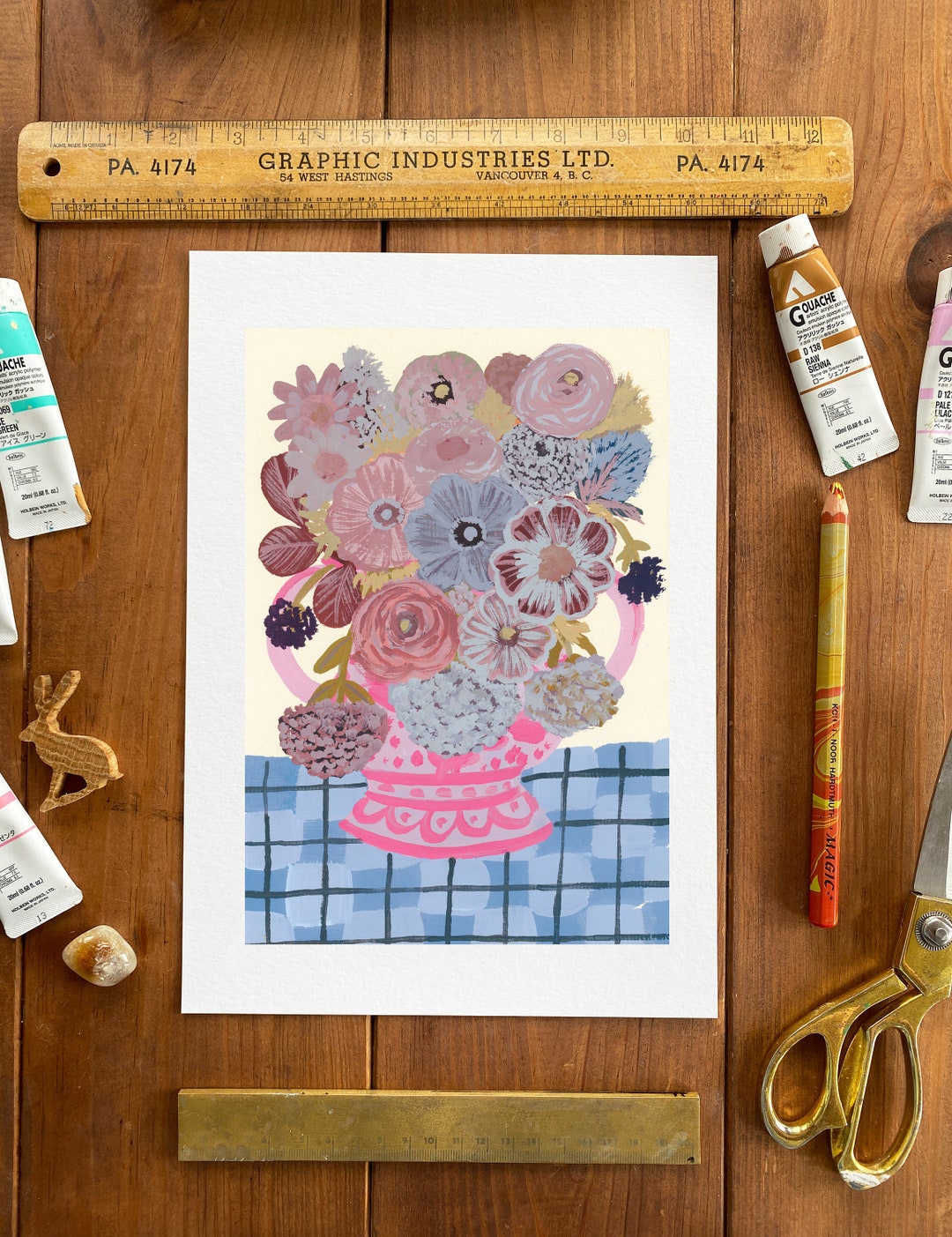 Beautiful Dusky Pink Floral Wall Art Flower Market Print of an Oil ...