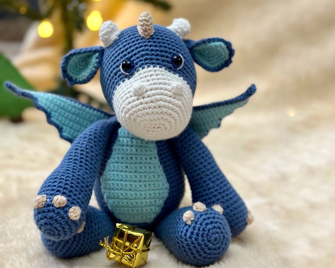 Crochet Blue Dinosaur Plush Toy Birthday Gift for - Etsy