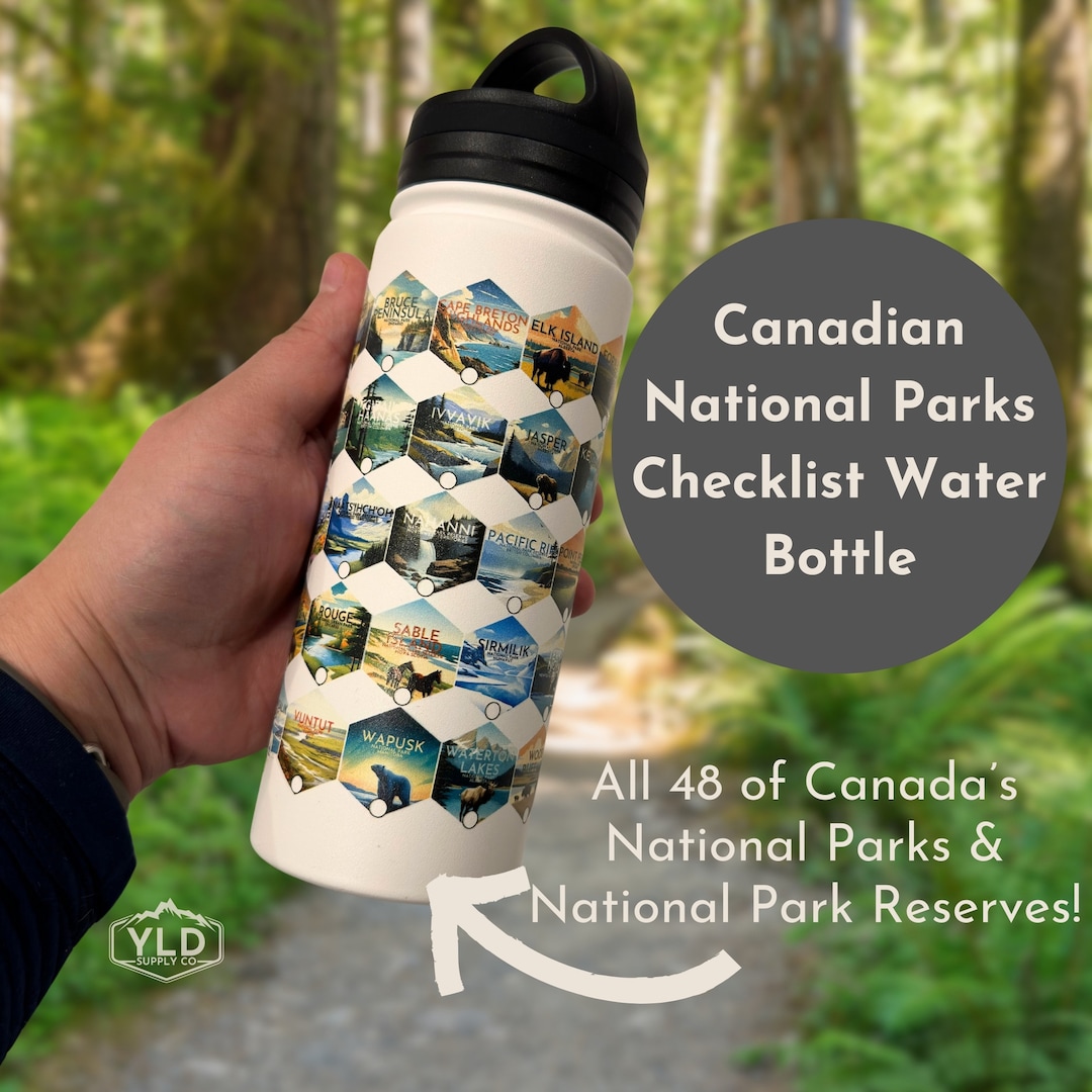 Canadian National Parks Checklist Stainless Steel Water Bottle, Canada ...