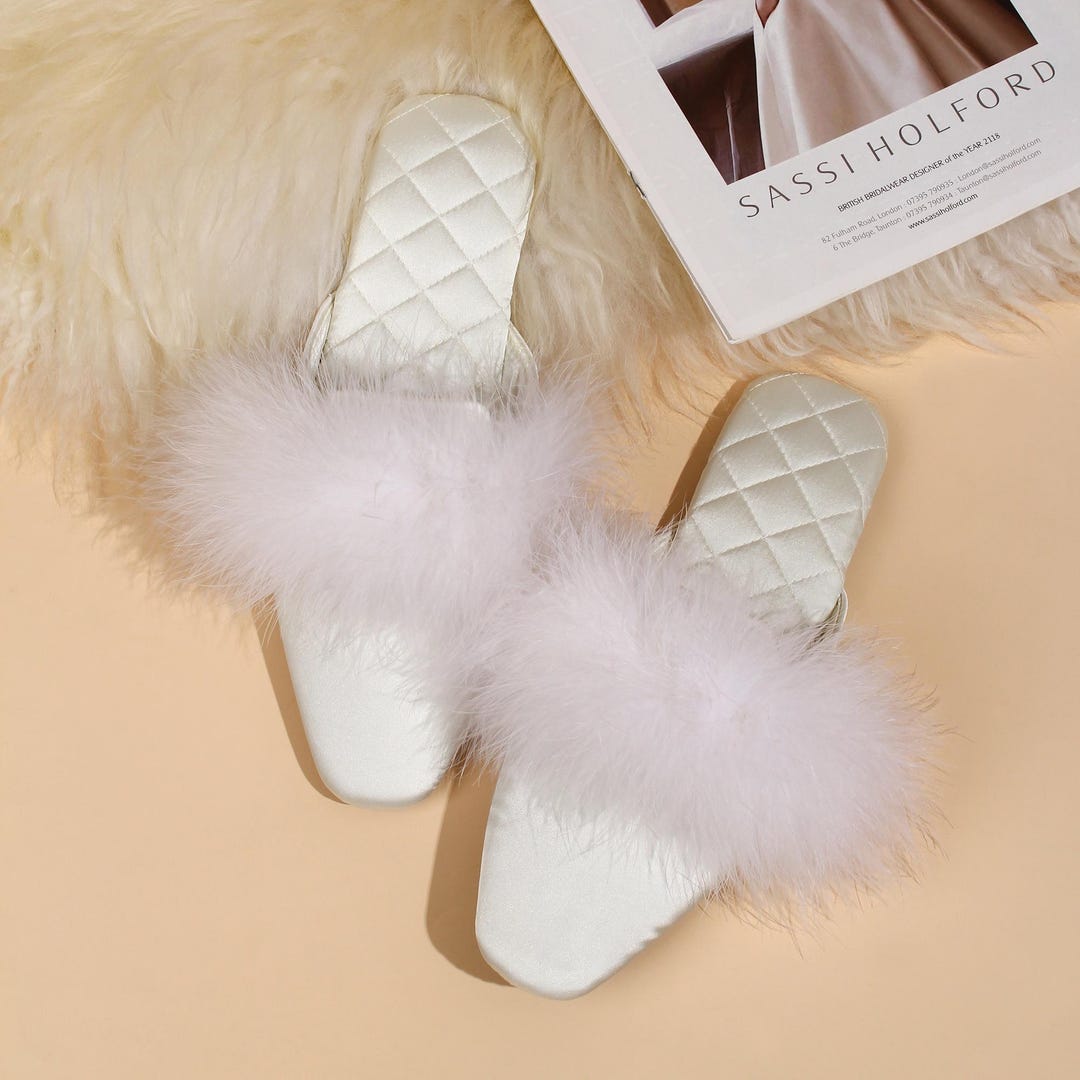 Turkey Feathers Women's Slippers Satin Elegant Stylish Super ...