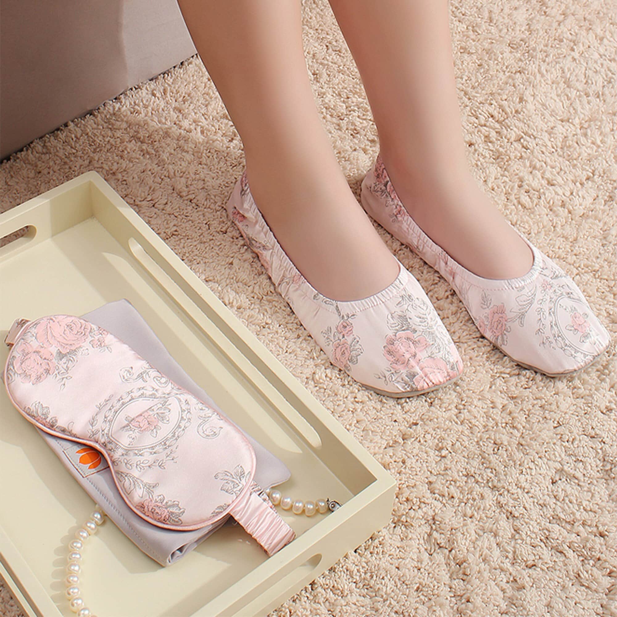 Silk Shoes Ballet Flats Travel Slipper Ballet Shoes Eye Mask Travel ...