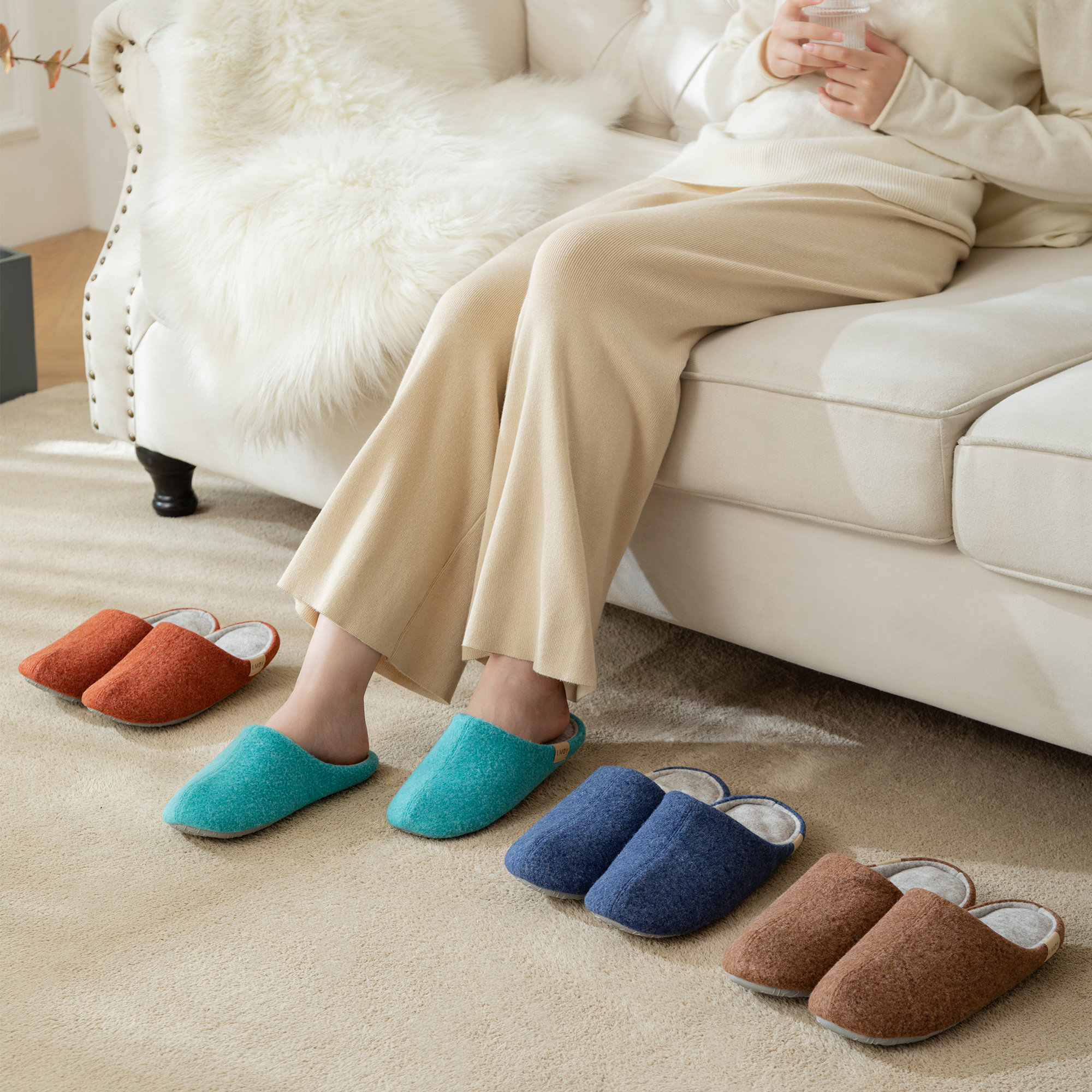 Cotton Slipper Wool Slippers Women's Massage Slippers With Anti-slip ...