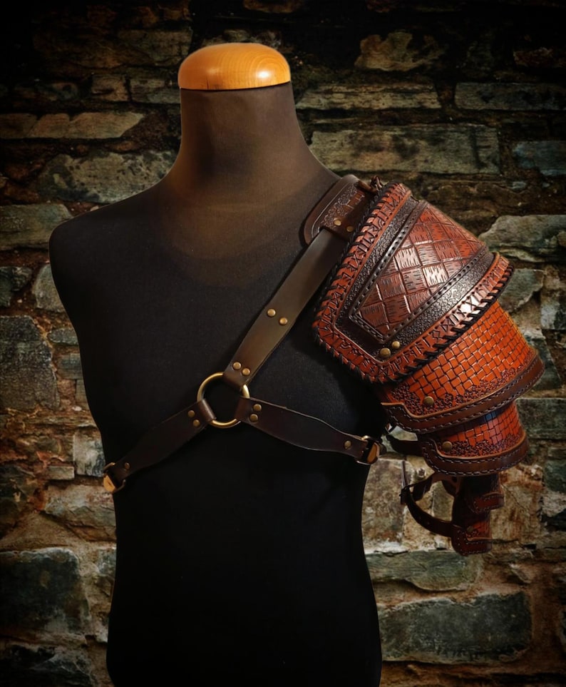 Viking Shoulder Armor Leather Medieval Shoulder Pad Larp Leather ...