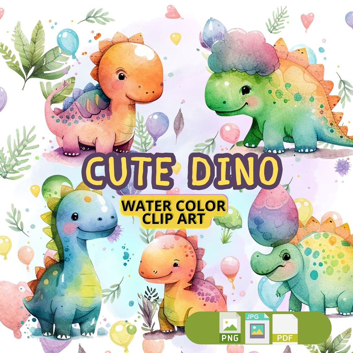 Cute Dino Clipart, Watercolor Baby Dinosaurs Clipart, Dinosaurs Clipart ...