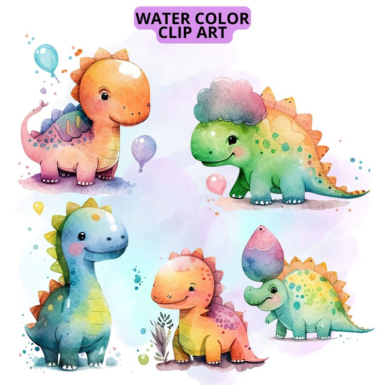 Cute Dino Clipart, Watercolor Baby Dinosaurs Clipart, Dinosaurs Clipart ...