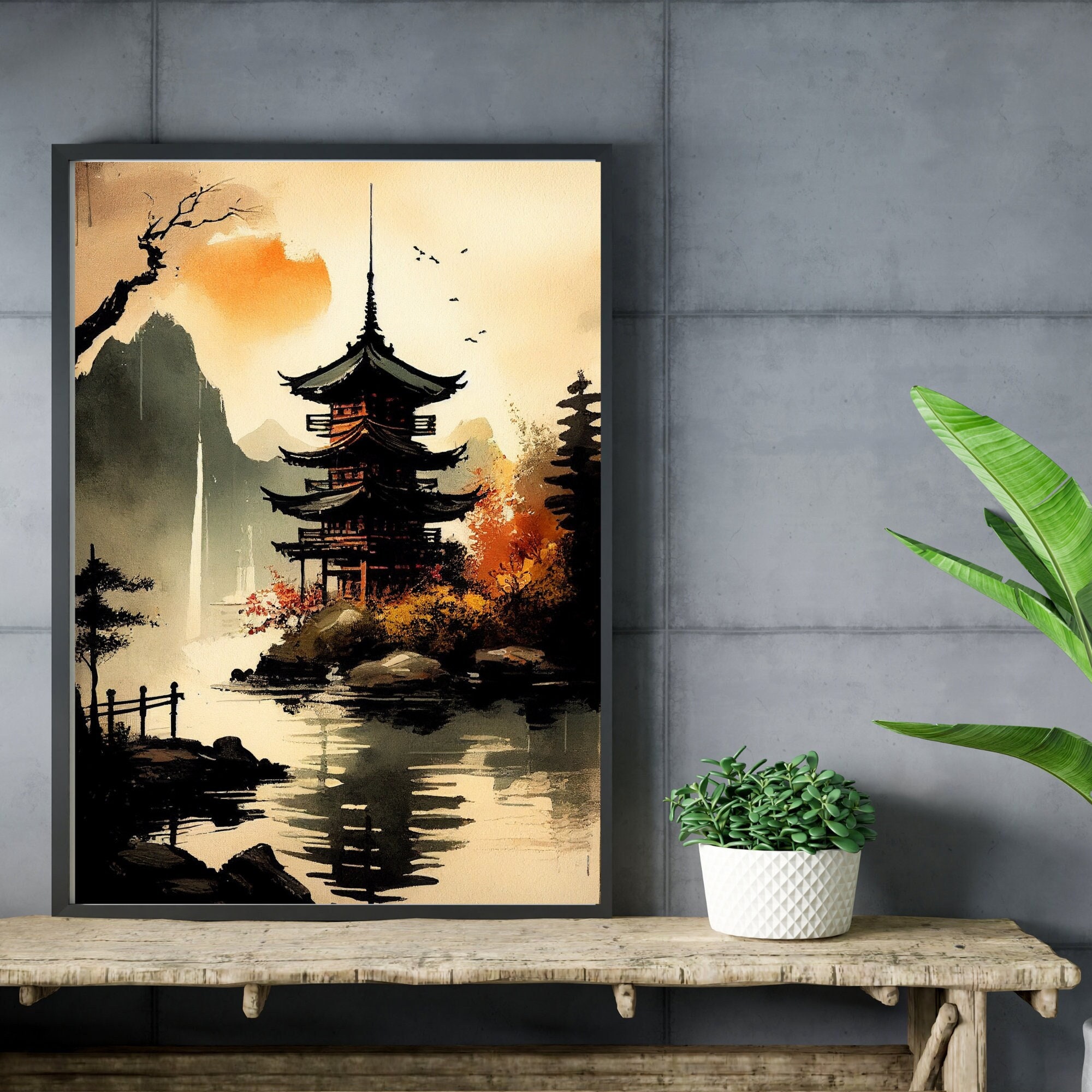 Japanese Printable Wall Art, Pagoda Landscape, Japanese Temple Art ...