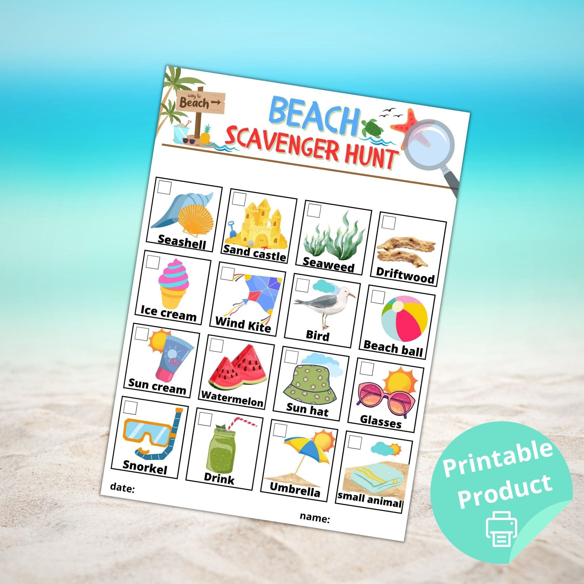 Summer Scavenger Hunt, Beach Scavenger Hunt Print, Summer Outdoor ...