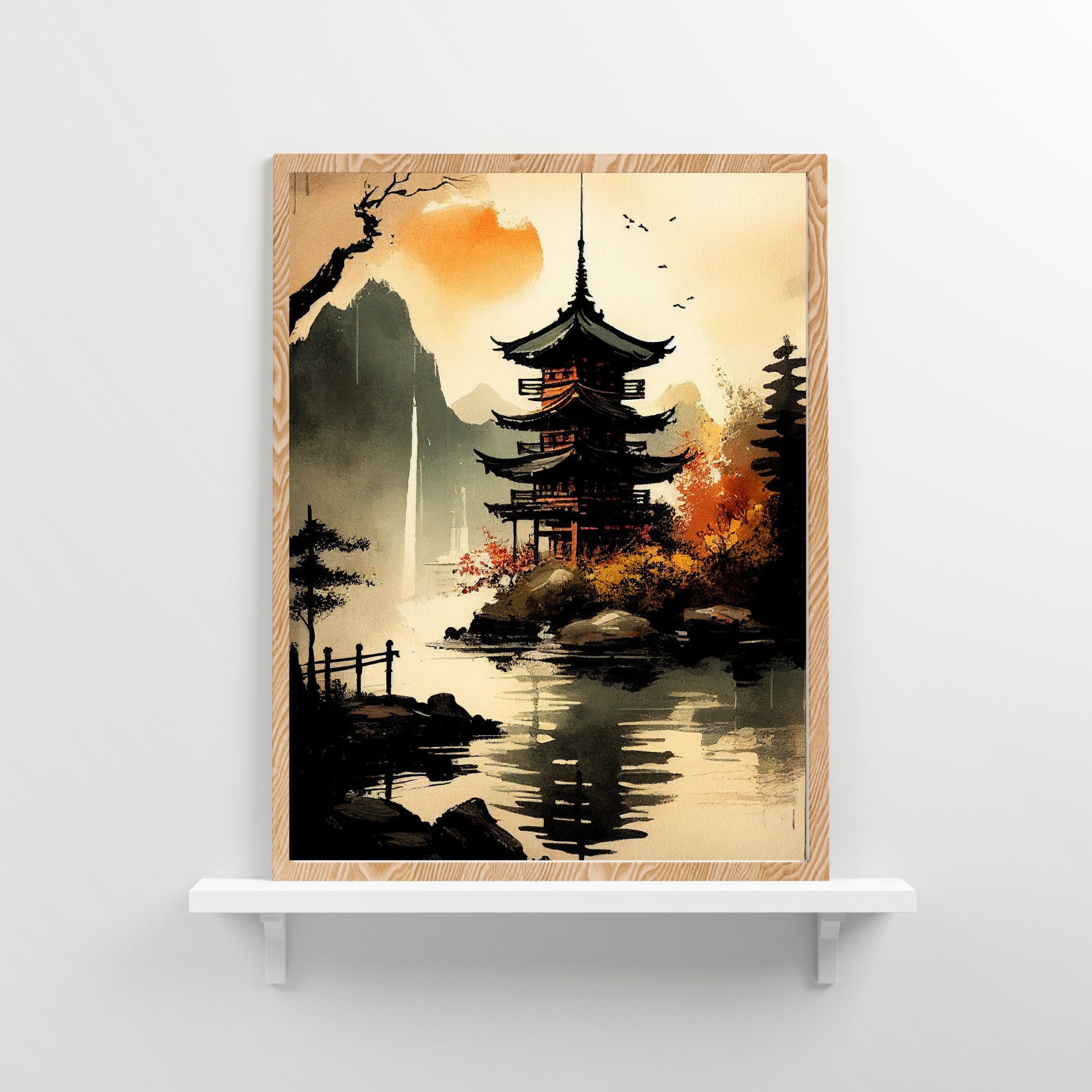 Japanese Printable Wall Art, Pagoda Landscape, Japanese Temple Art ...