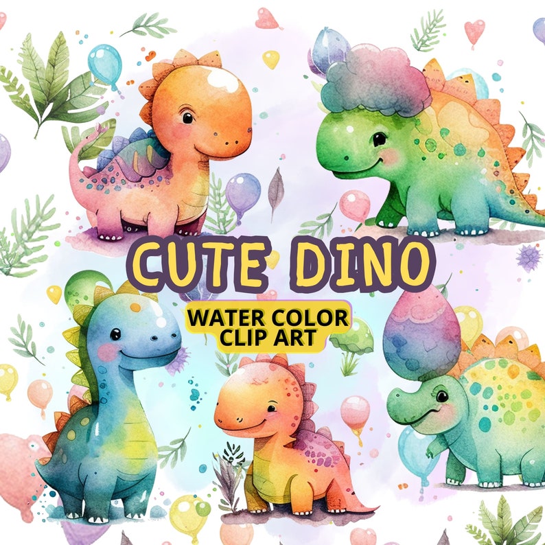 Cute Dino Clipart, Watercolor Baby Dinosaurs Clipart, Dinosaurs Clipart ...