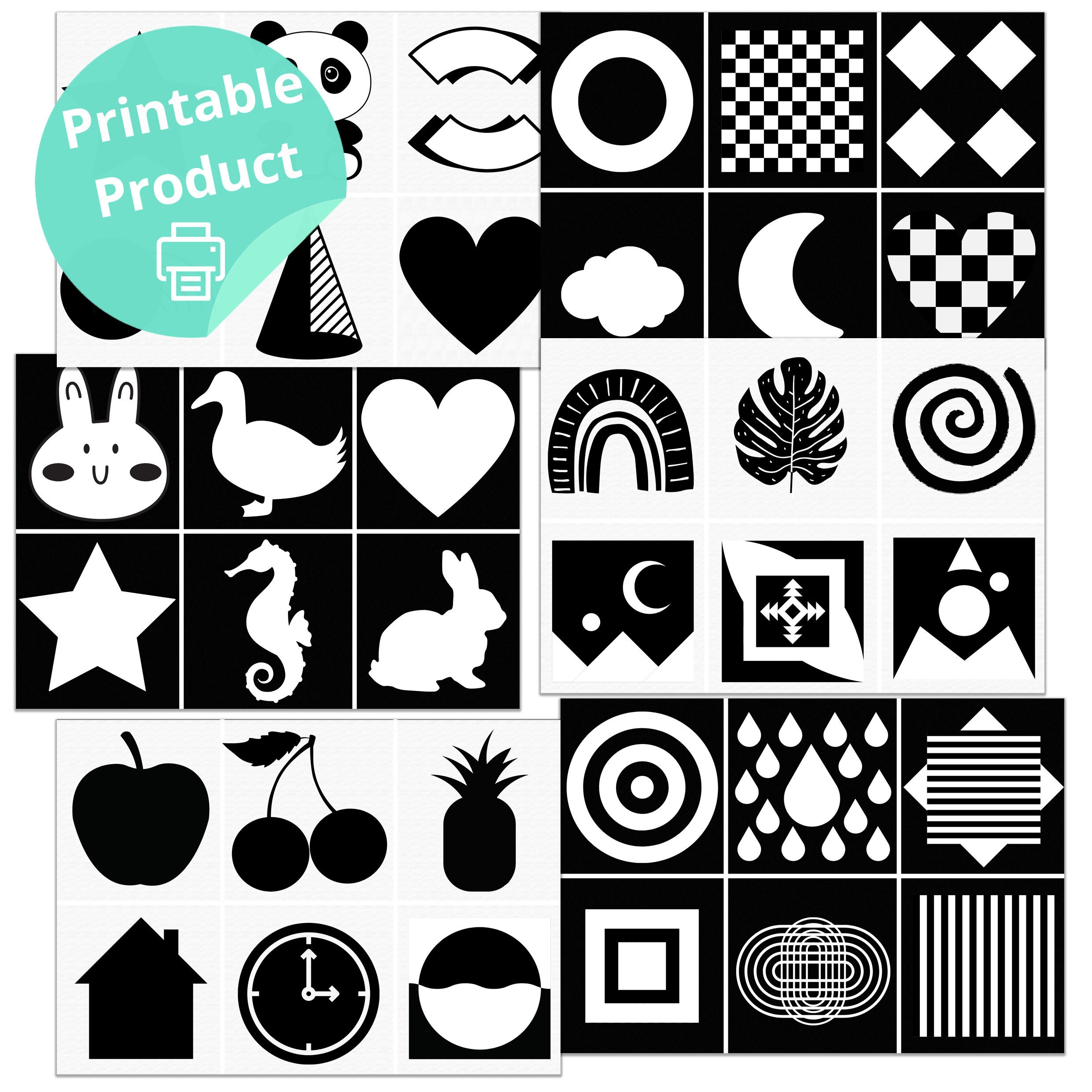 Baby Sensory Cards, Infant Contrast Cards, Newborn Sensory Stimulation ...