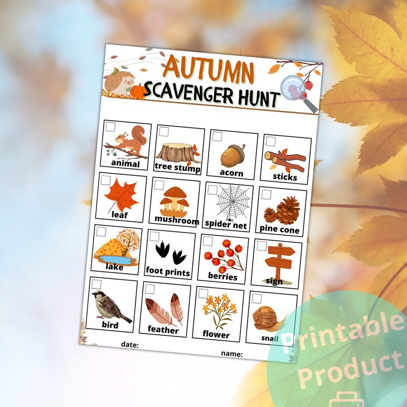 Autumn Kids Scavenger Hunt, Fall Scavenger Activity, Autumn in the ...