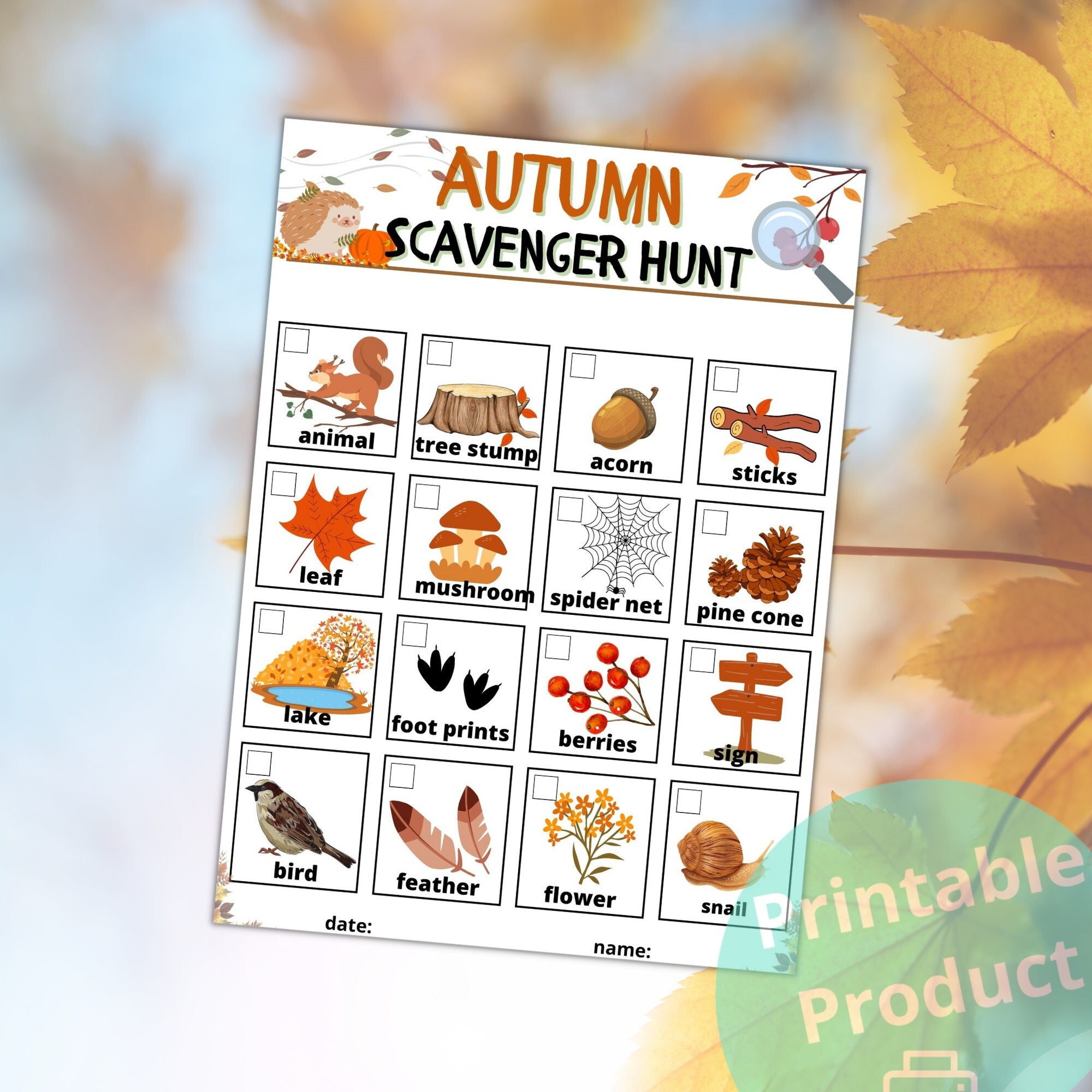 Autumn Kids Scavenger Hunt, Fall Scavenger Activity, Autumn in the ...