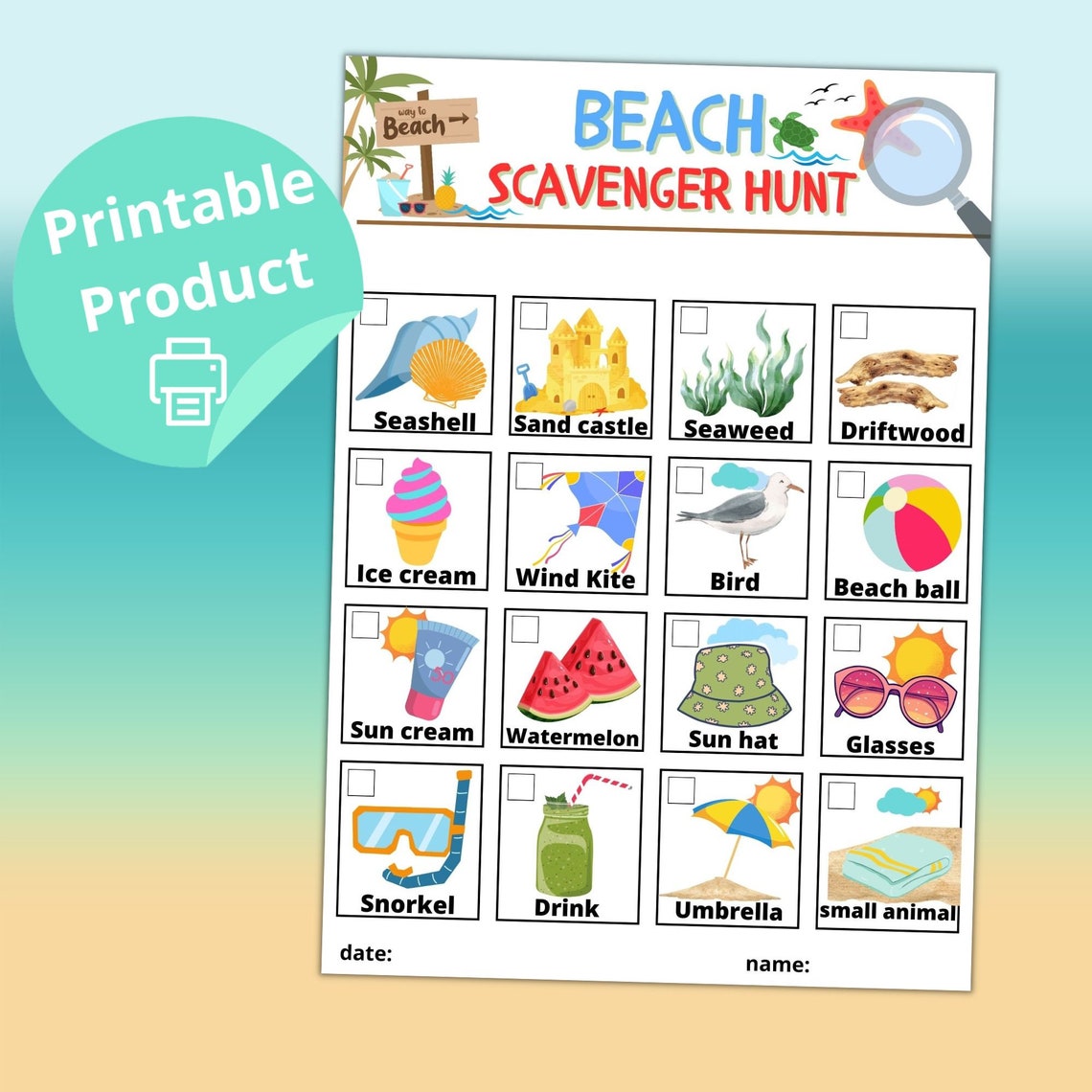 Summer Scavenger Hunt, Beach Scavenger Hunt Print, Summer Outdoor ...