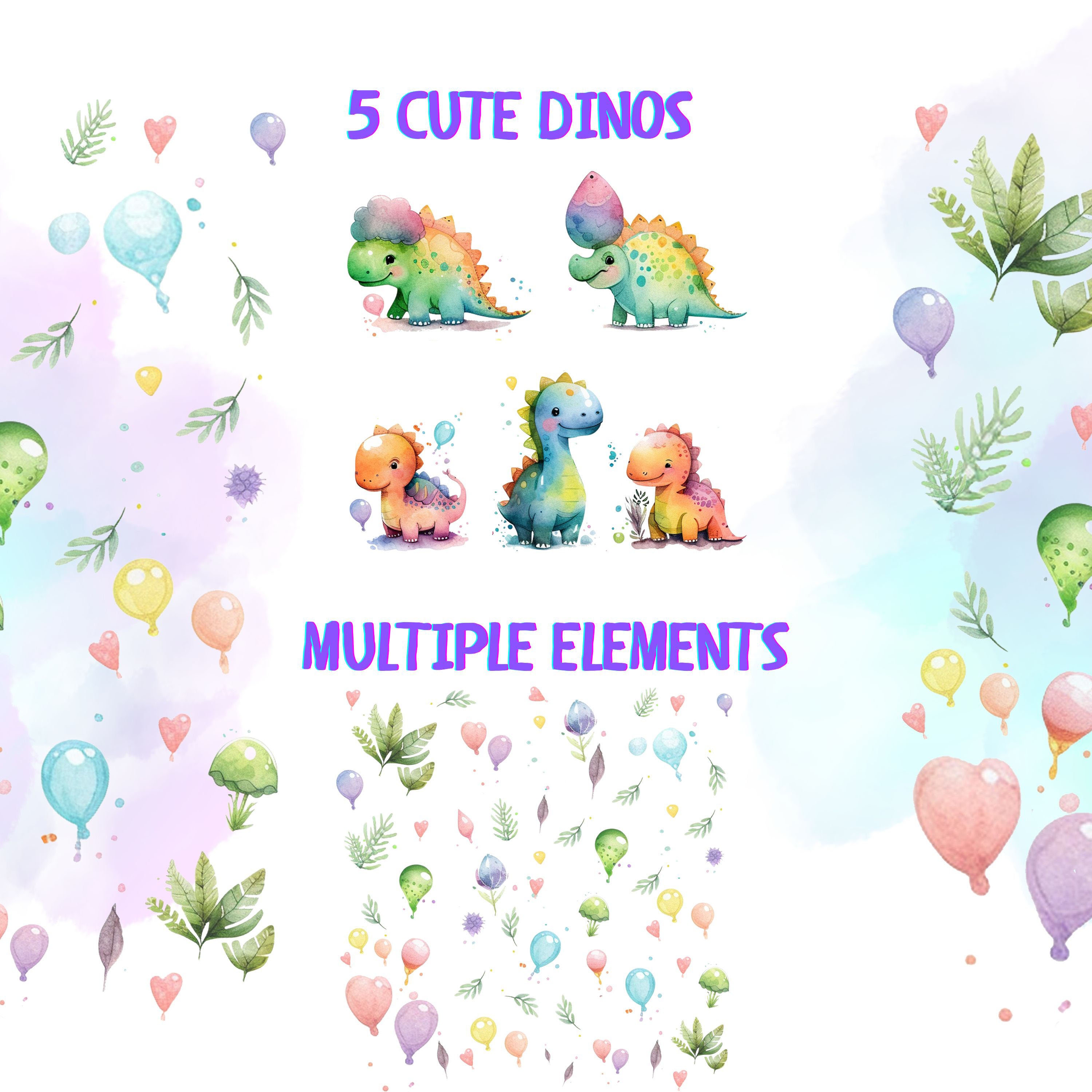 Cute Dino Clipart, Watercolor Baby Dinosaurs Clipart, Dinosaurs Clipart ...