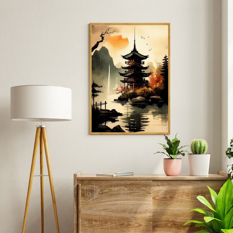 Japanese Printable Wall Art, Pagoda Landscape, Japanese Temple Art ...
