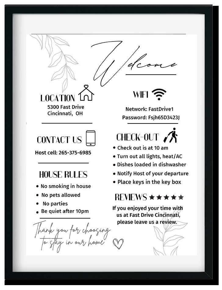 AIRBNB Welcome Sign Template , Editable Airbnb Wi Fi Info Sheet ...