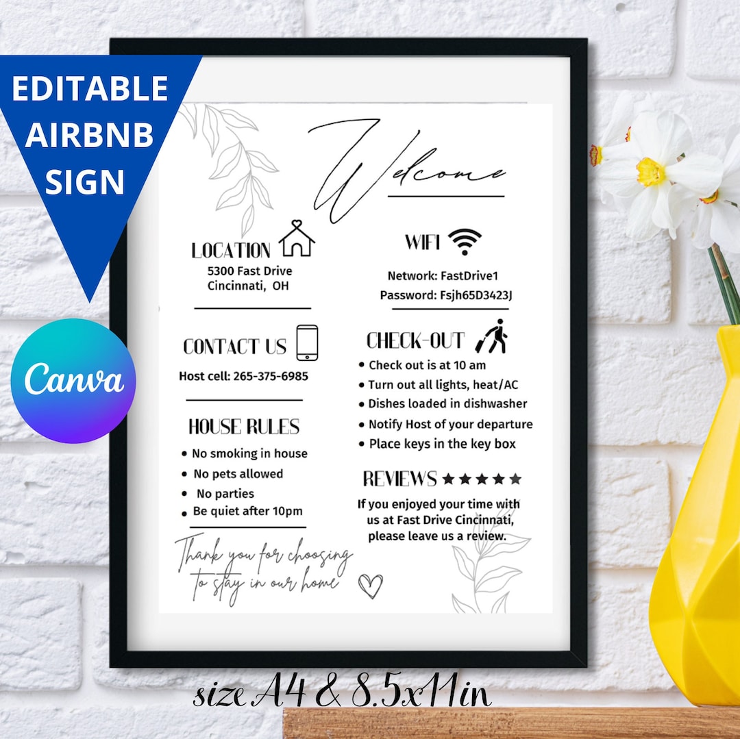 AIRBNB Welcome Sign Template , Editable Airbnb Wi Fi Info Sheet ...