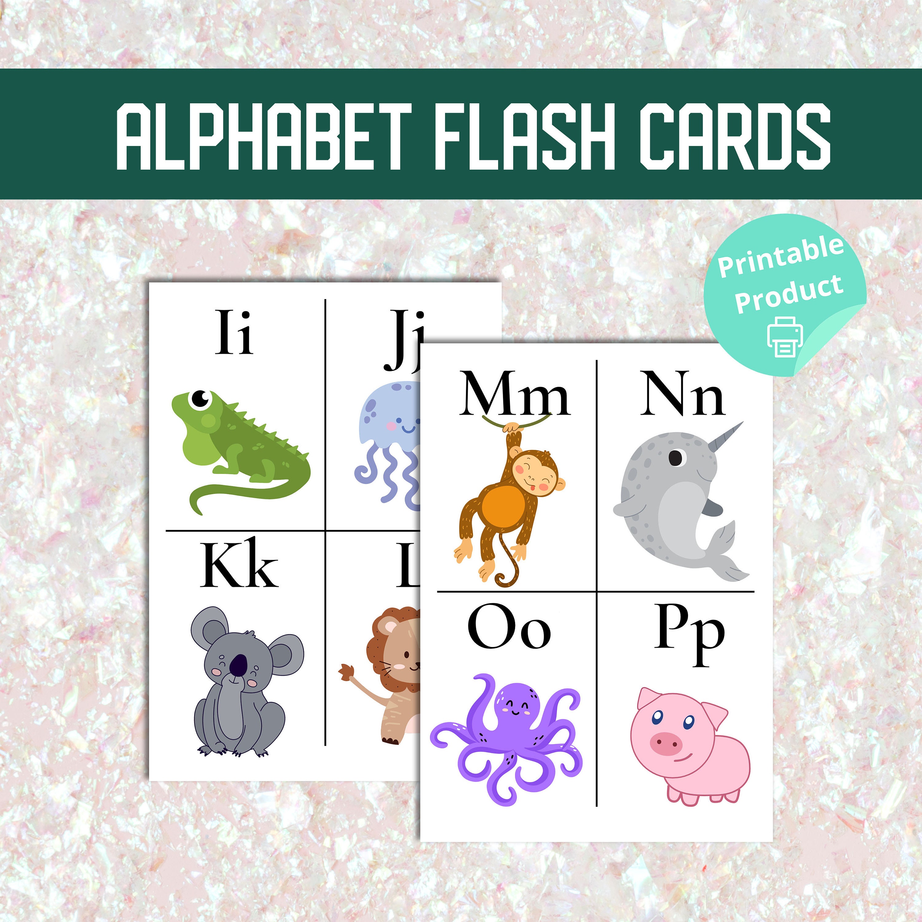 Alphabet Flash Cards Learn Animal ABC Flashcards ABC - Etsy