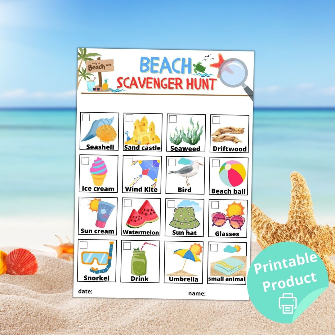 Summer Scavenger Hunt, Beach Scavenger Hunt Print, Summer Outdoor ...