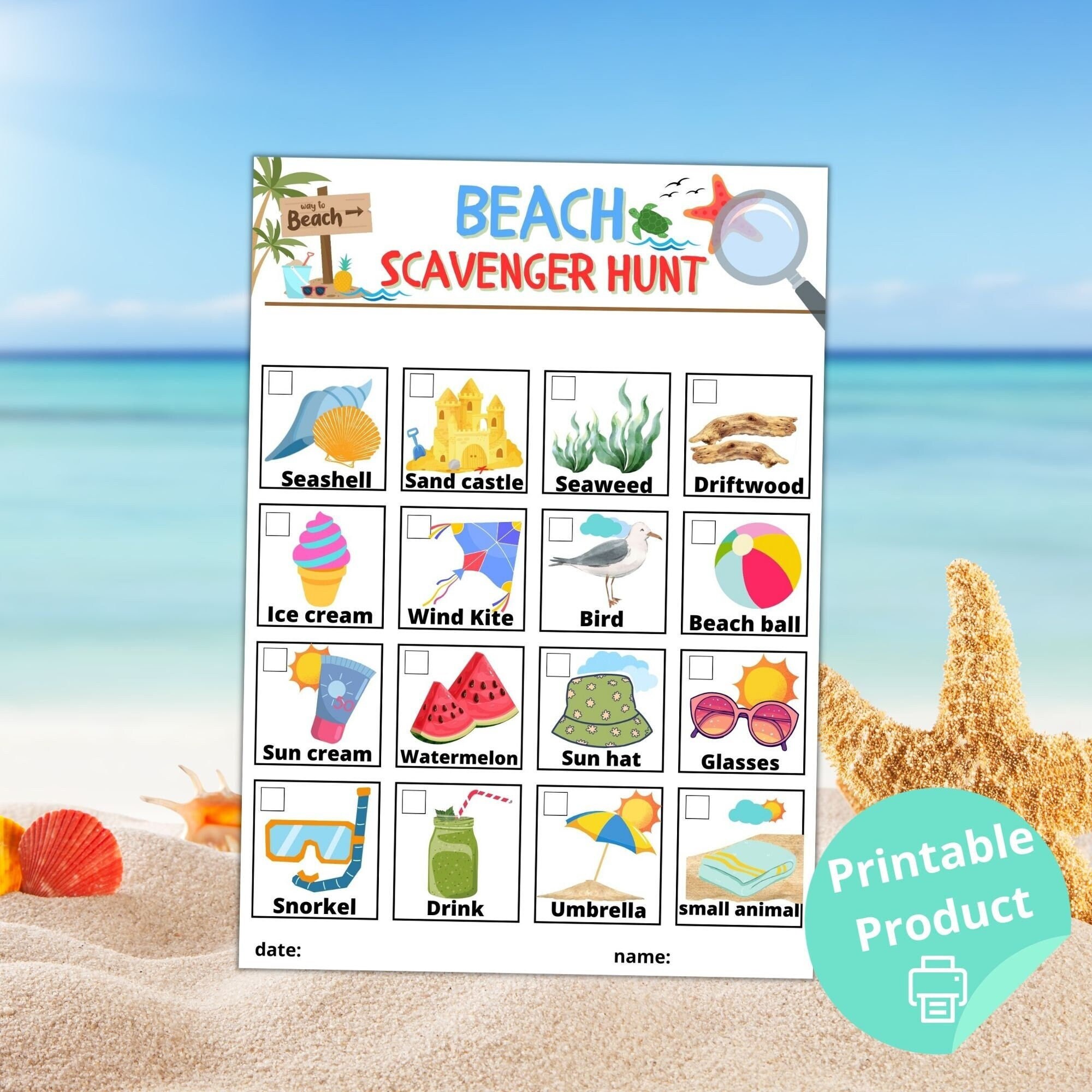 Summer Scavenger Hunt, Beach Scavenger Hunt Print, Summer Outdoor ...