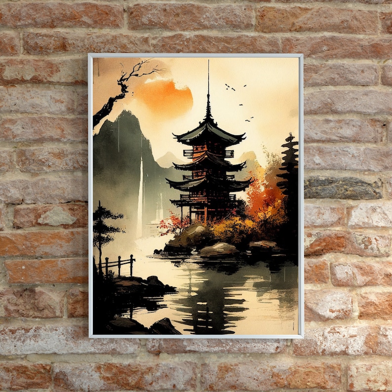 Japanese Printable Wall Art, Pagoda Landscape, Japanese Temple Art ...