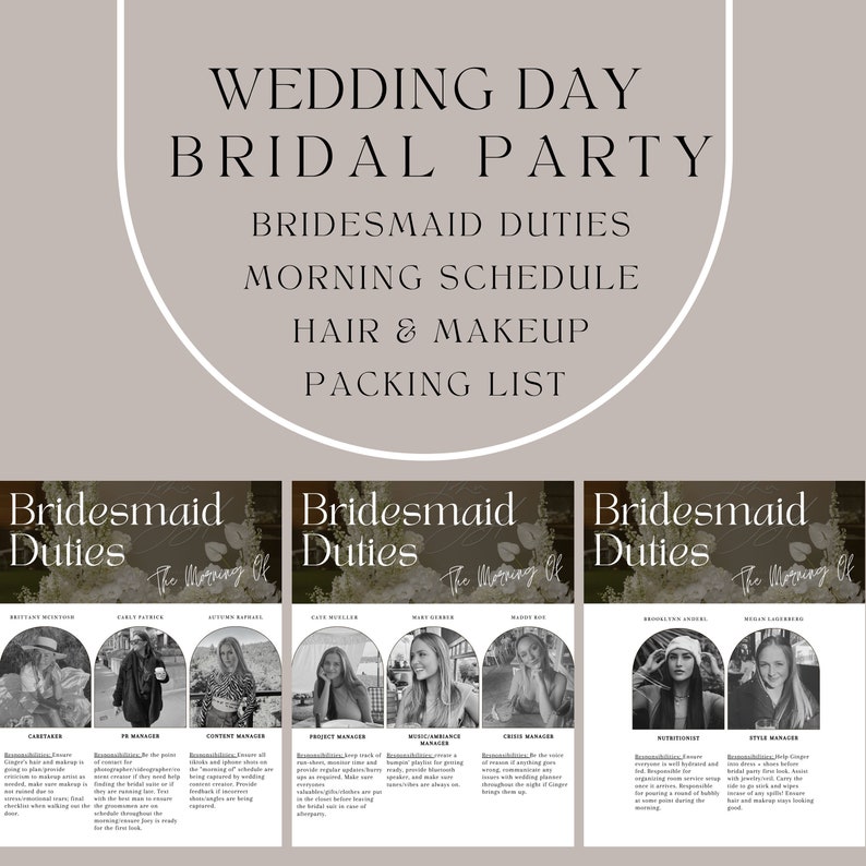 WEDDING DAY Bridal Party Duties Template - Etsy