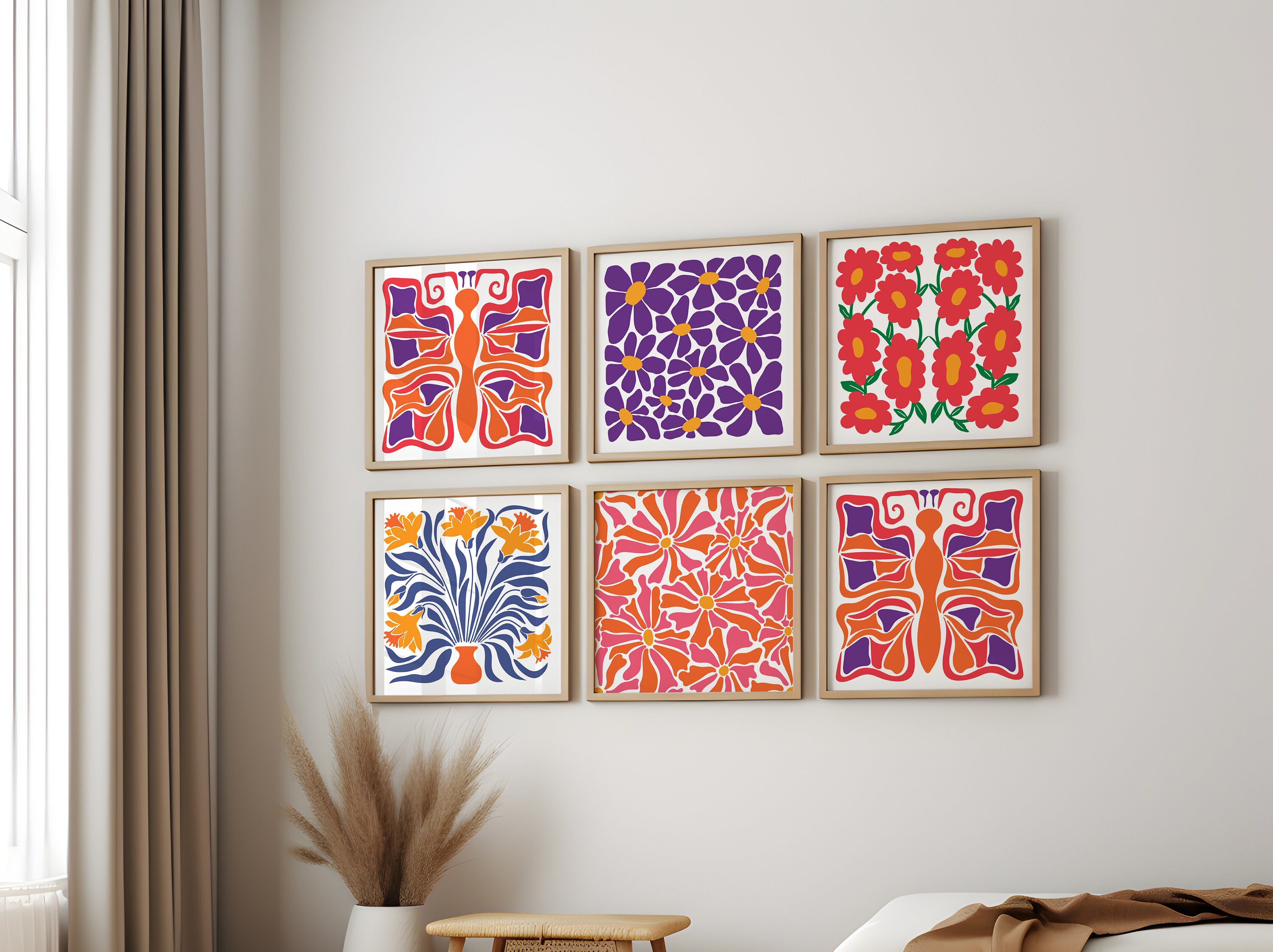 Printable Square Wall Art,flower Poster,butterfly Prints,colorful ...