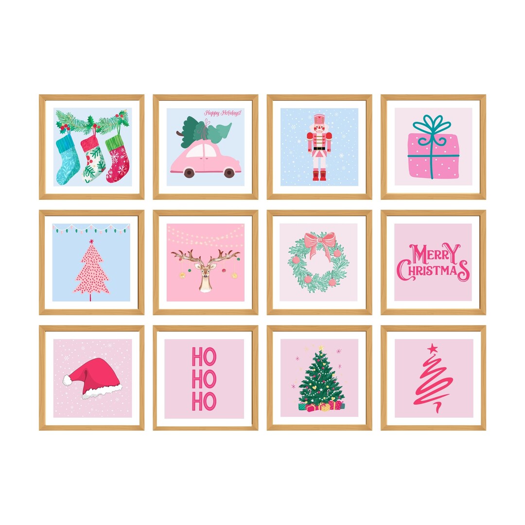 Christmas Square Prints|psquare Christmas Wall Art Prints|square Pink ...