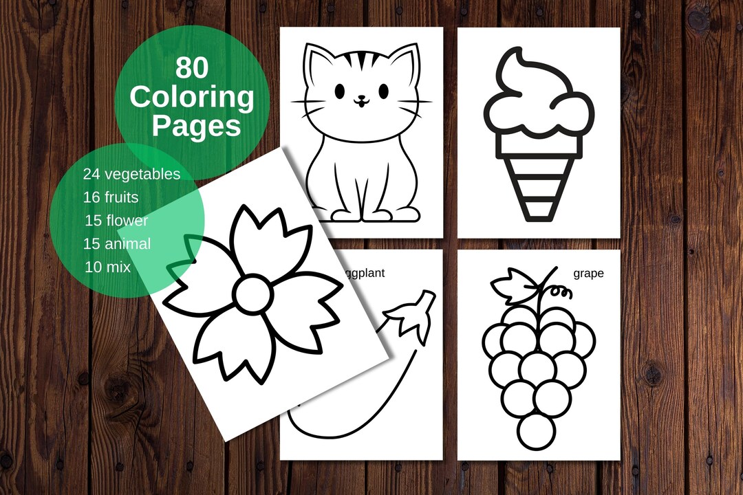 80 Printable Coloring Pages ,coloring Pages Bundle, Kindergarten ...