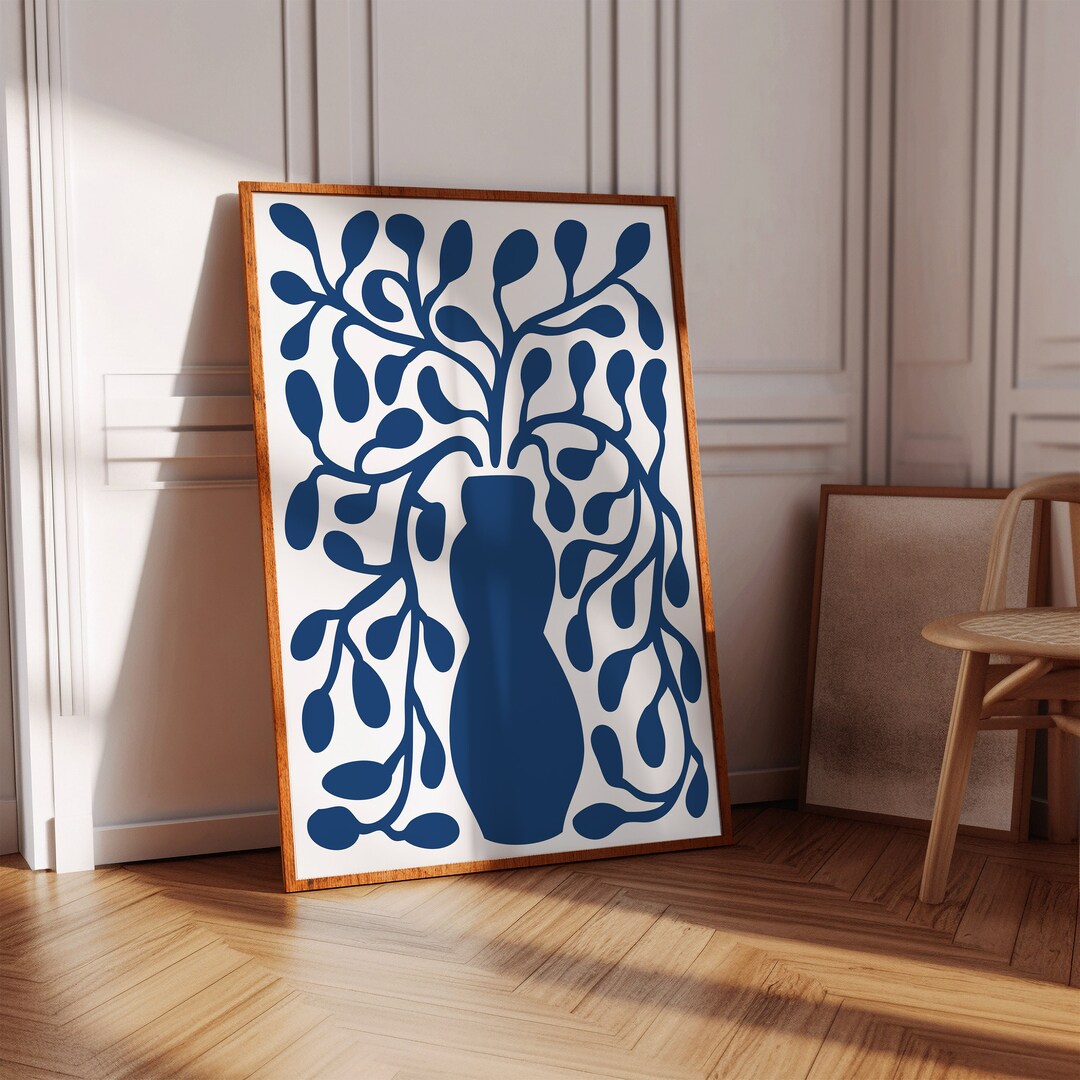 Printable Abstract Flower Poster ,abstract Flower Prints, Navy Blue ...