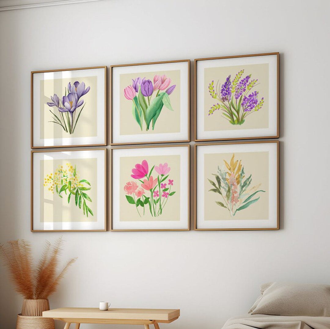 Printable Square Flower Wall Art, Set of 6 Prints, Flower Poster Prints ...