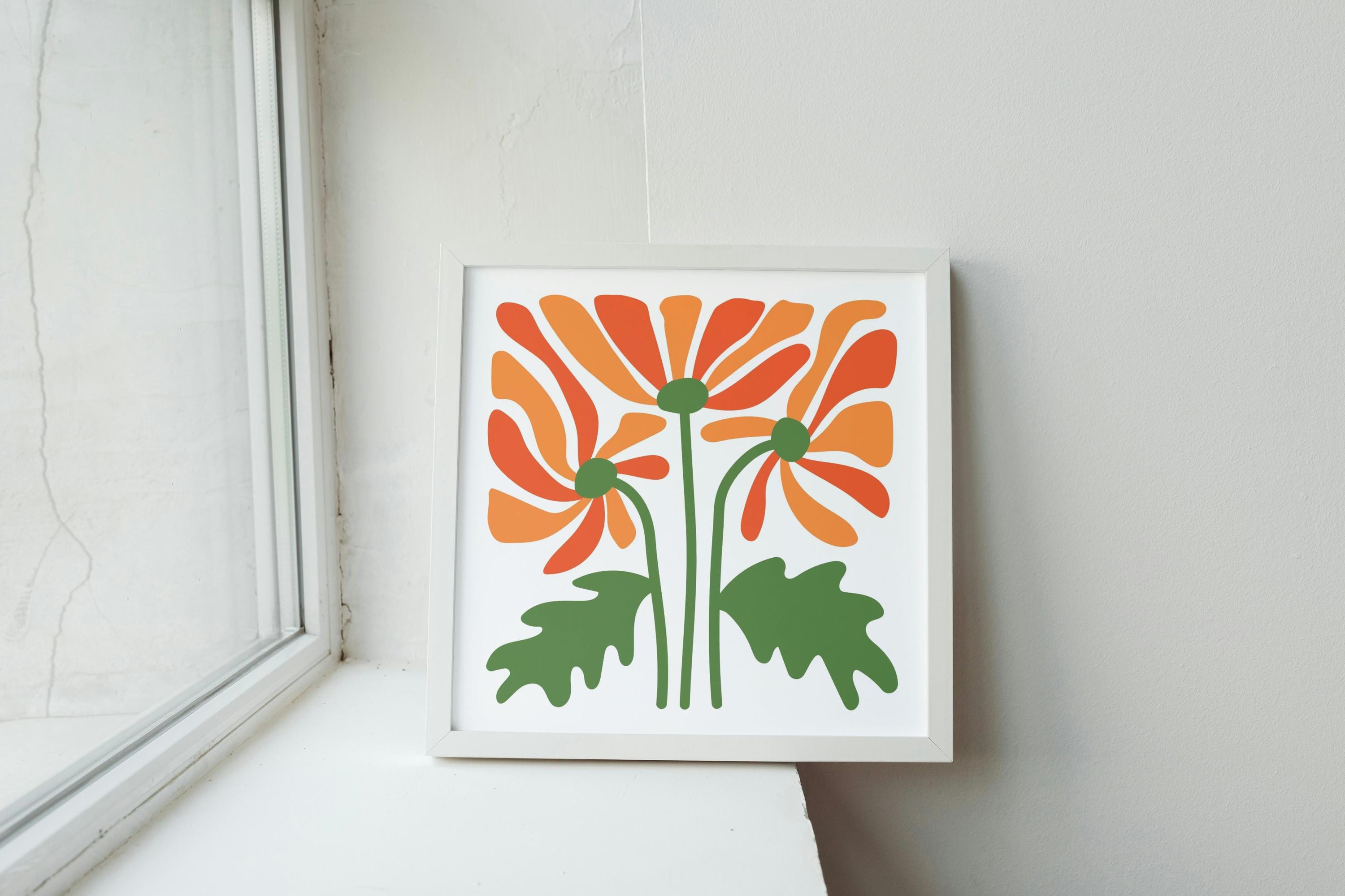 Abstract Flower Printable Square Orange Wall Art Set of 15 - Etsy