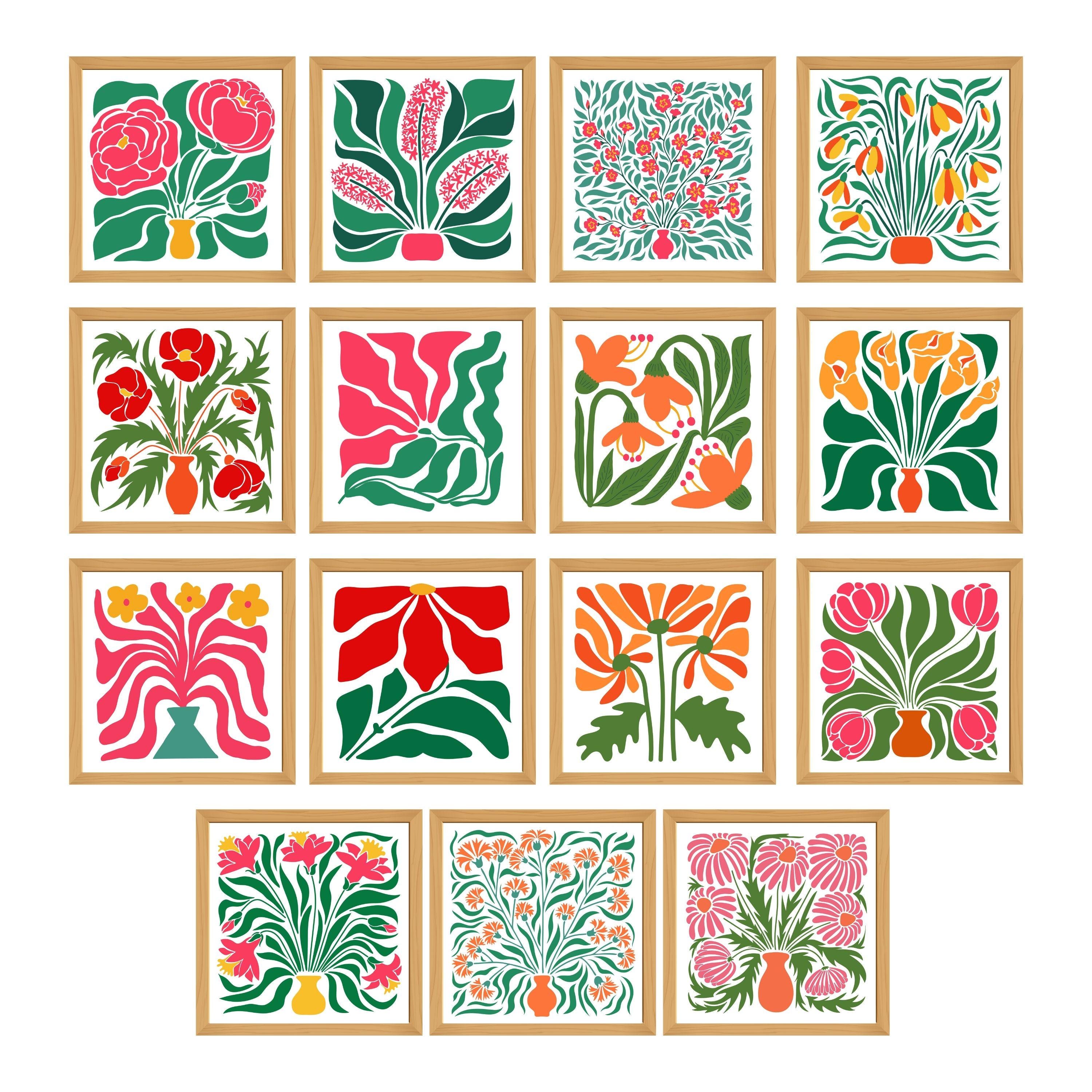 Abstract Flower Printable Square Orange Wall Art Set of 15 - Etsy