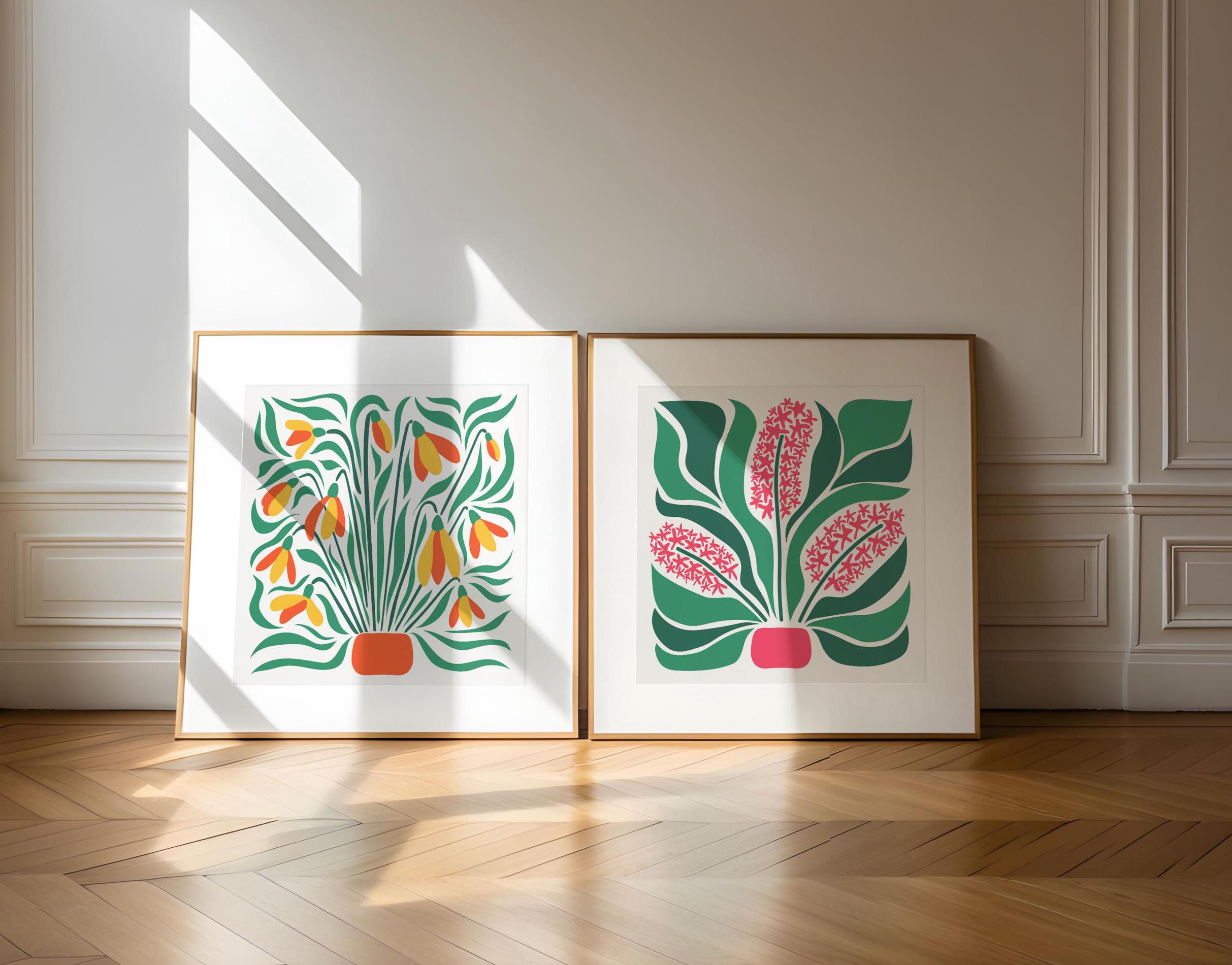 Abstract Flower Printable Square Orange Wall Art Set of 15 - Etsy