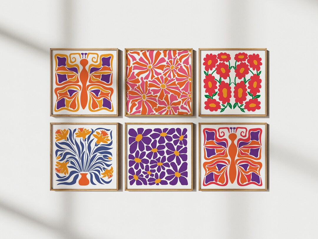 Printable Square Wall Art,flower Poster,butterfly Prints,colorful ...