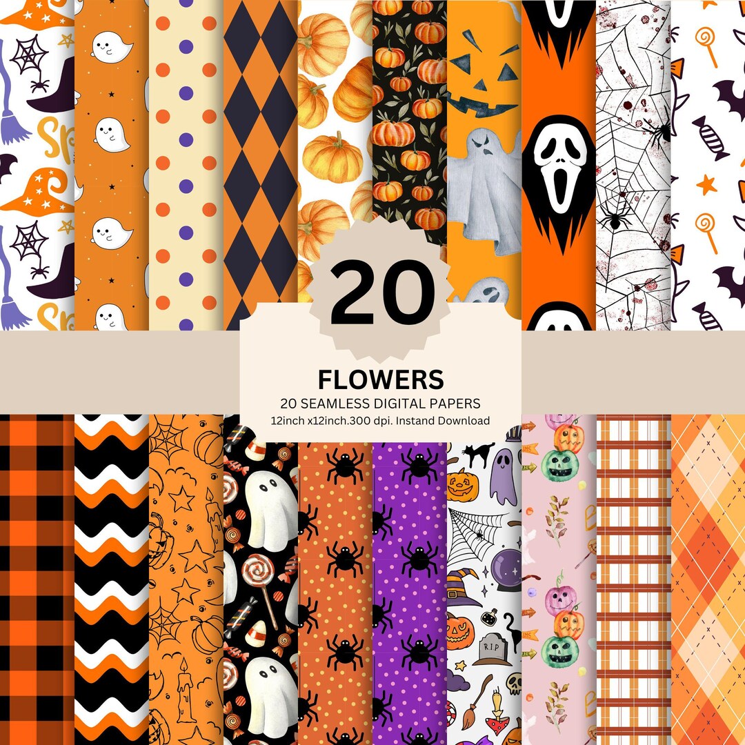 20 Halloween Digital Papers ,commercial Use ,scrapbook Paper, Seamless ...