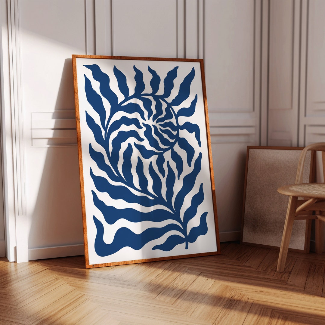 Printable Abstract Flower Poster ,abstract Flower Prints, Navy Blue ...