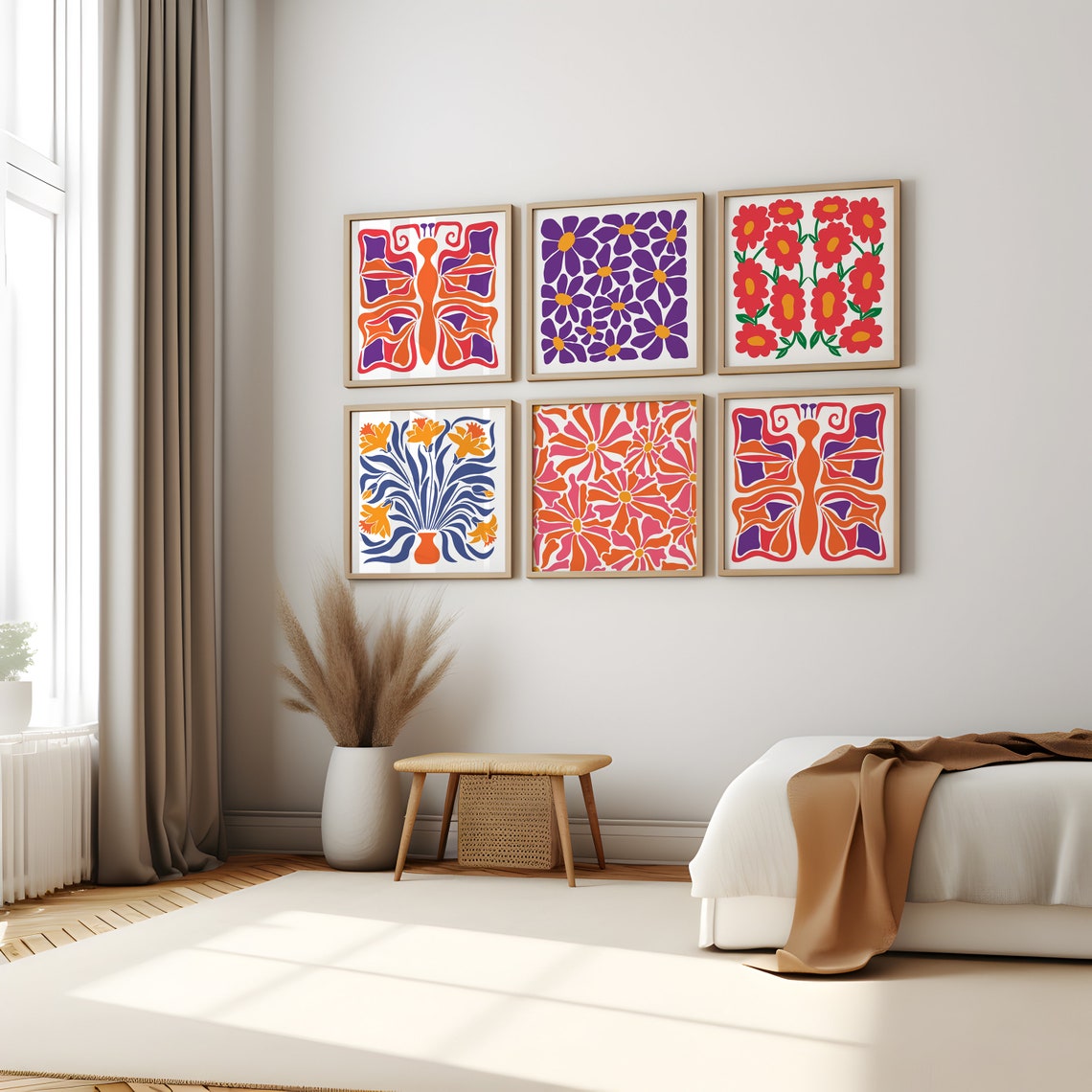 Printable Square Wall Art,flower Poster,butterfly Prints,colorful ...