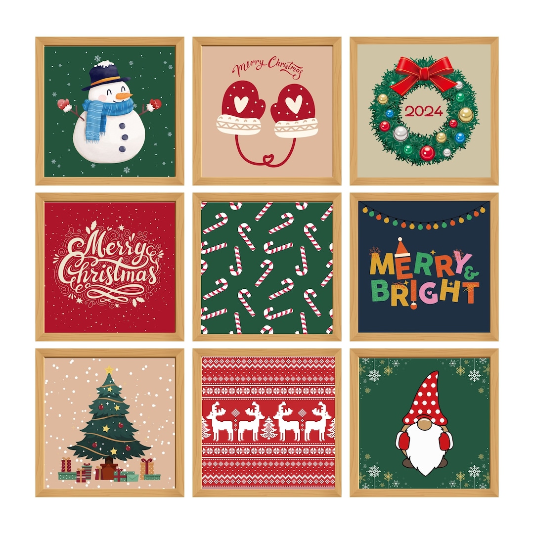 Christmas Printable Wall Art Set of 9 Square Holiday Print Christmas ...