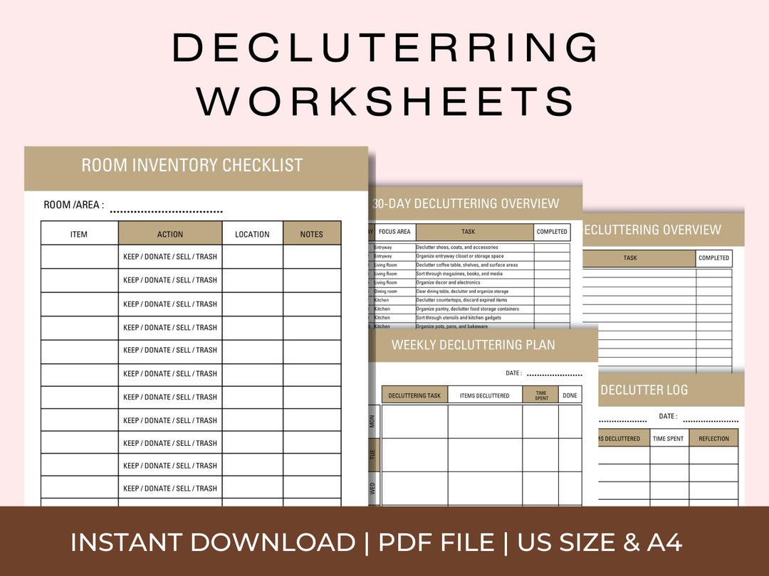 Decluttering Checklist Worksheet Printable | Organize & Simplify Your ...