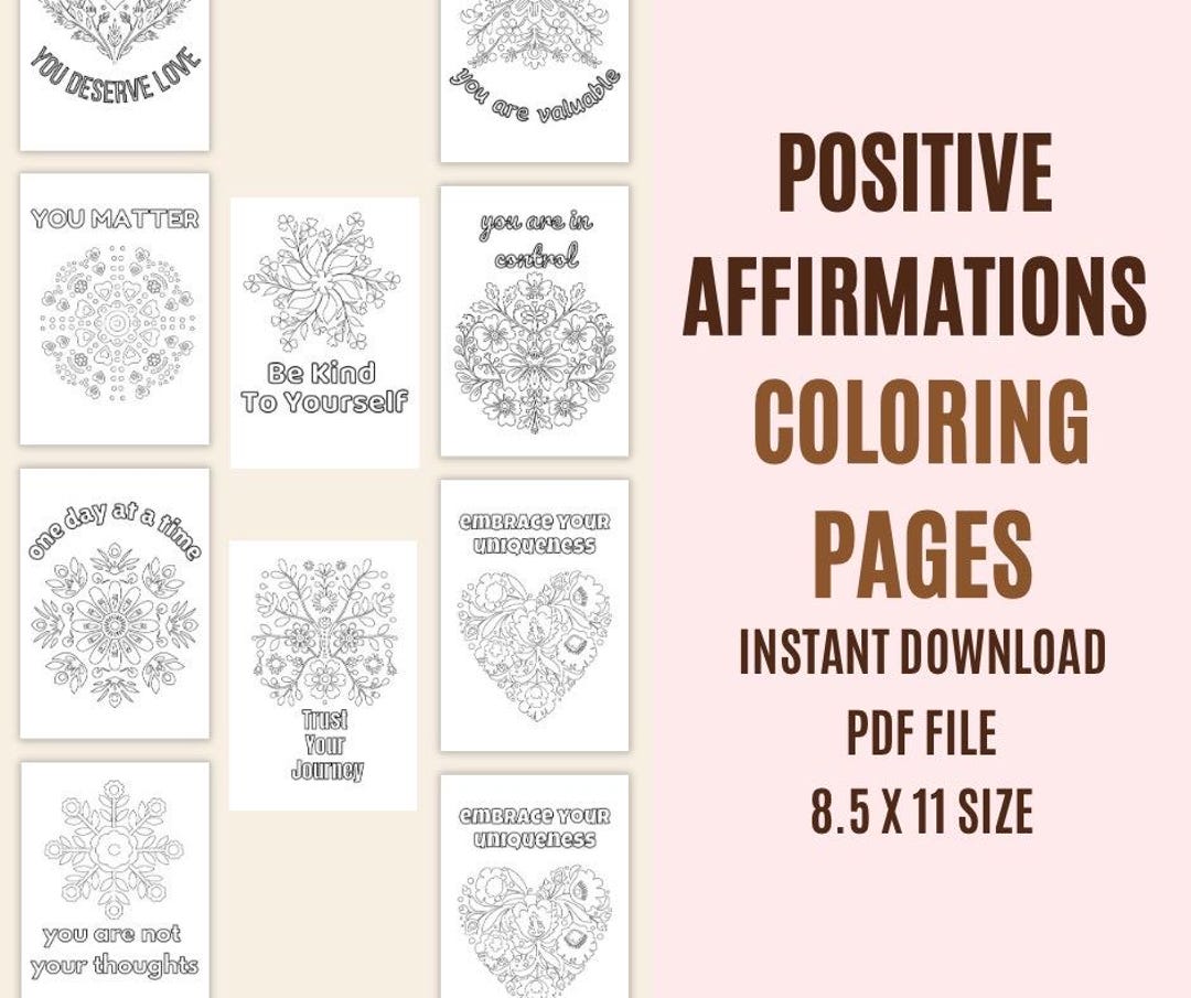 Positive Affirmations Coloring Pages, Inspirational & Motivational ...